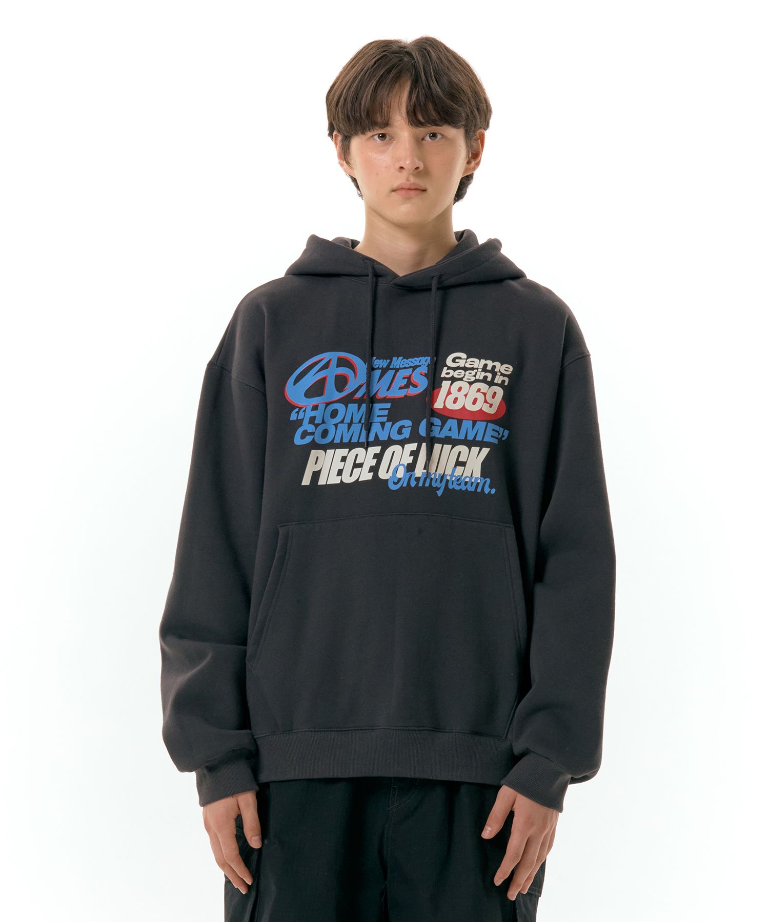 MUSINSA | AMES-WORLDWIDE 1869 POSTER HOODIE CHARCOAL (AM2DFUM401A)