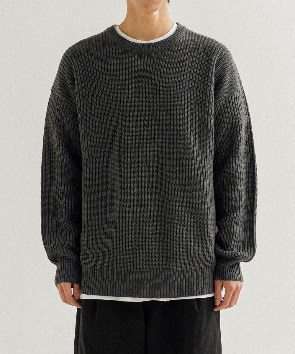 MUSINSA | AGOD Crewneck Rib Overfit Hachi Knit - Charcoal