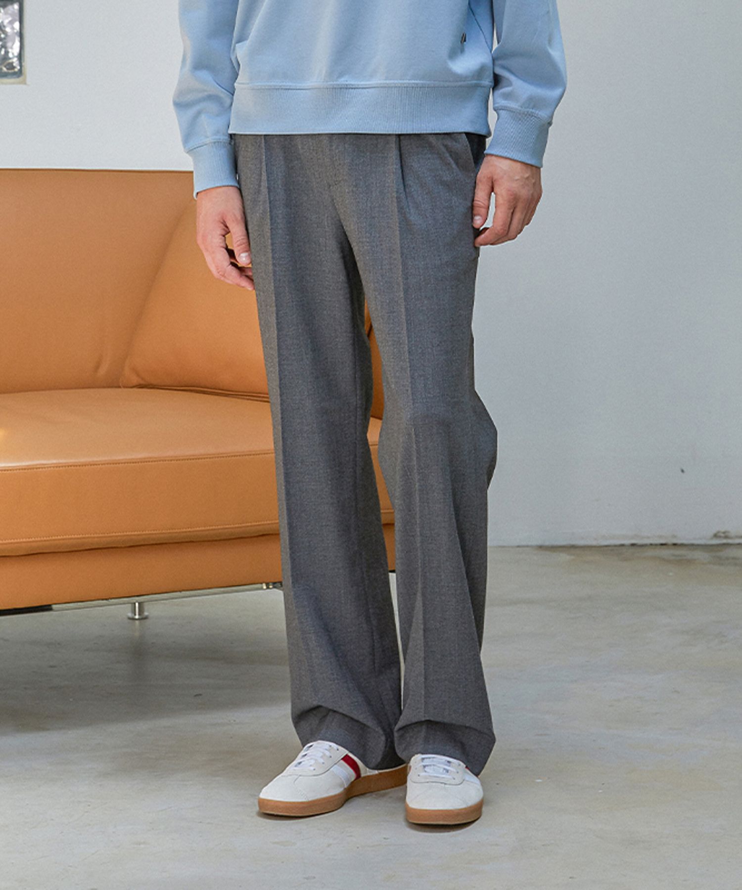 MUSINSA | AD HOC Unisex Fall TR One Tuck Wide Pants (CH-GREY) (HZ7LP80-37)