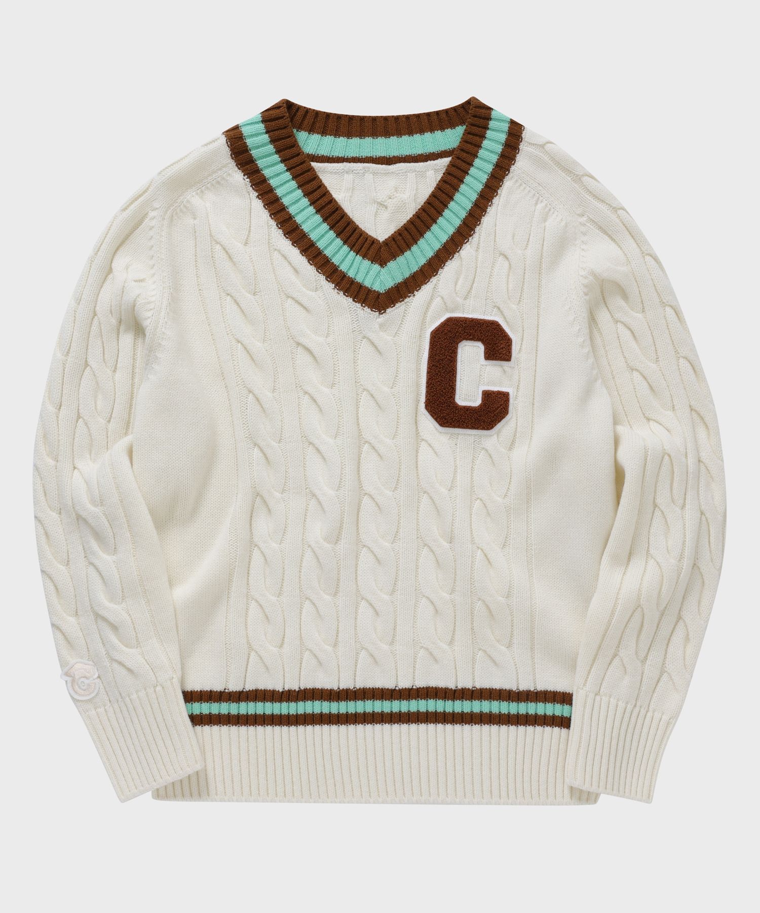 MUSINSA | CONCEPT COLLEGE Brown C-patch mint line ivory V-neck knit ...