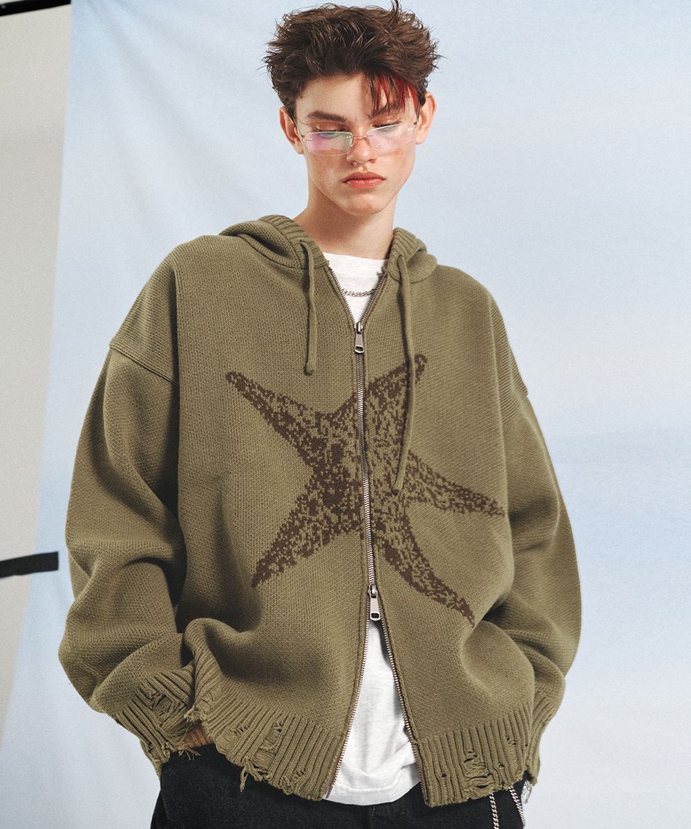 MUSINSA | MAINBOOTH Starfish Hood Zip-up Sweater(KHAKI)