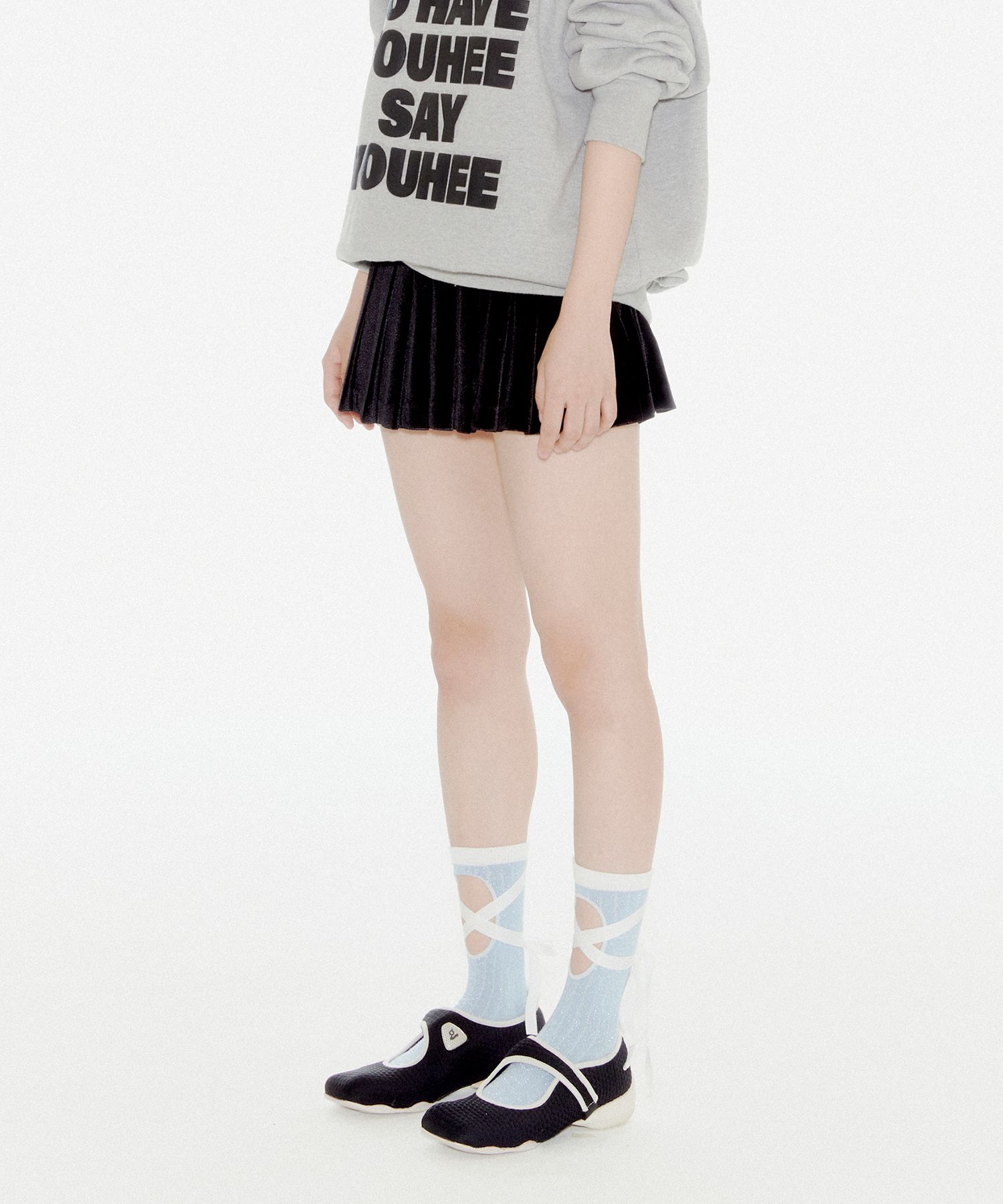 MUSINSA | YOUHEE CUTOUT LACE-UP SOCKS SKY BLUE