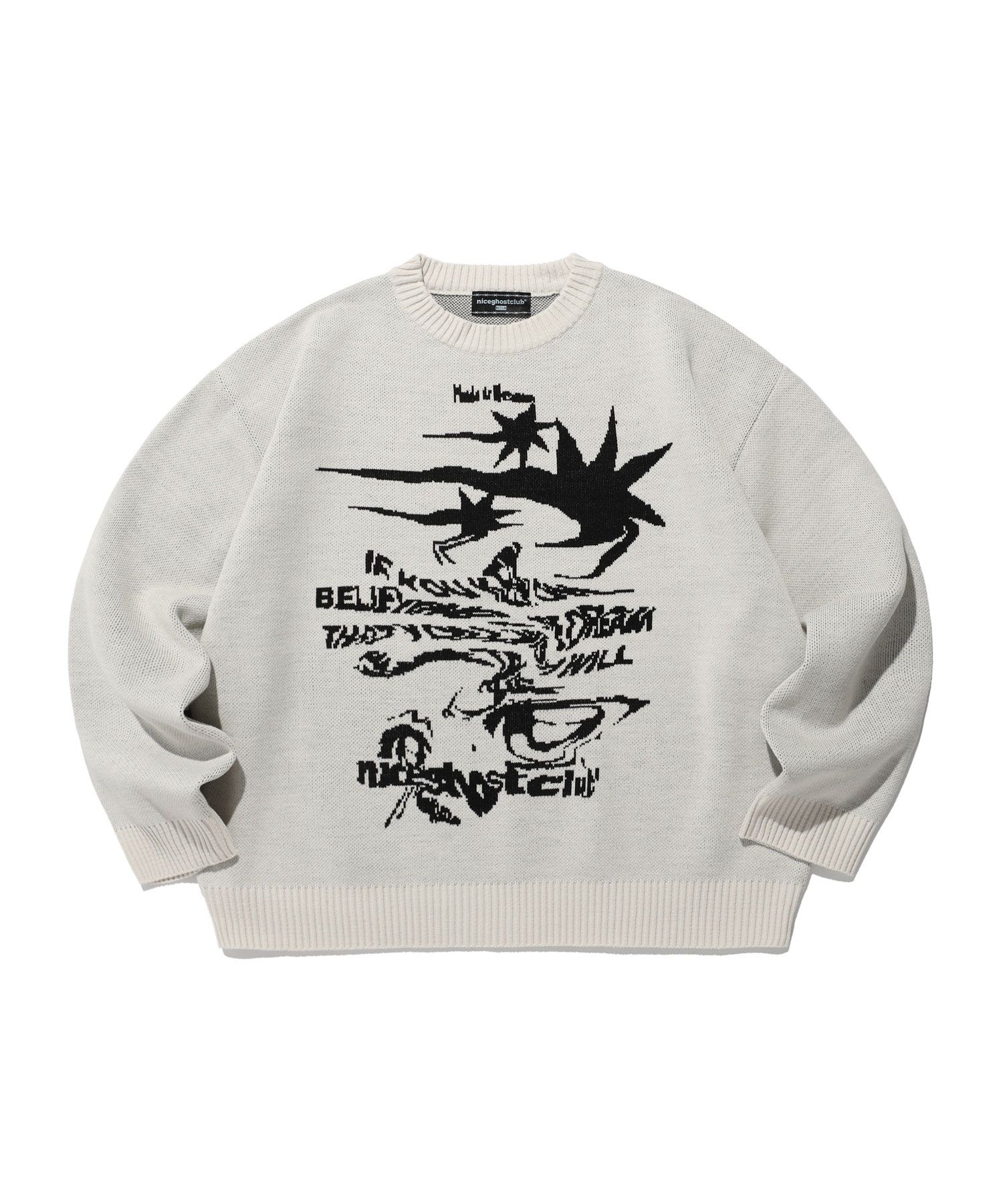 MUSINSA | NICE GHOST CLUB TORNADO LOGO KNIT_IVORY(NG2DFUK607A)