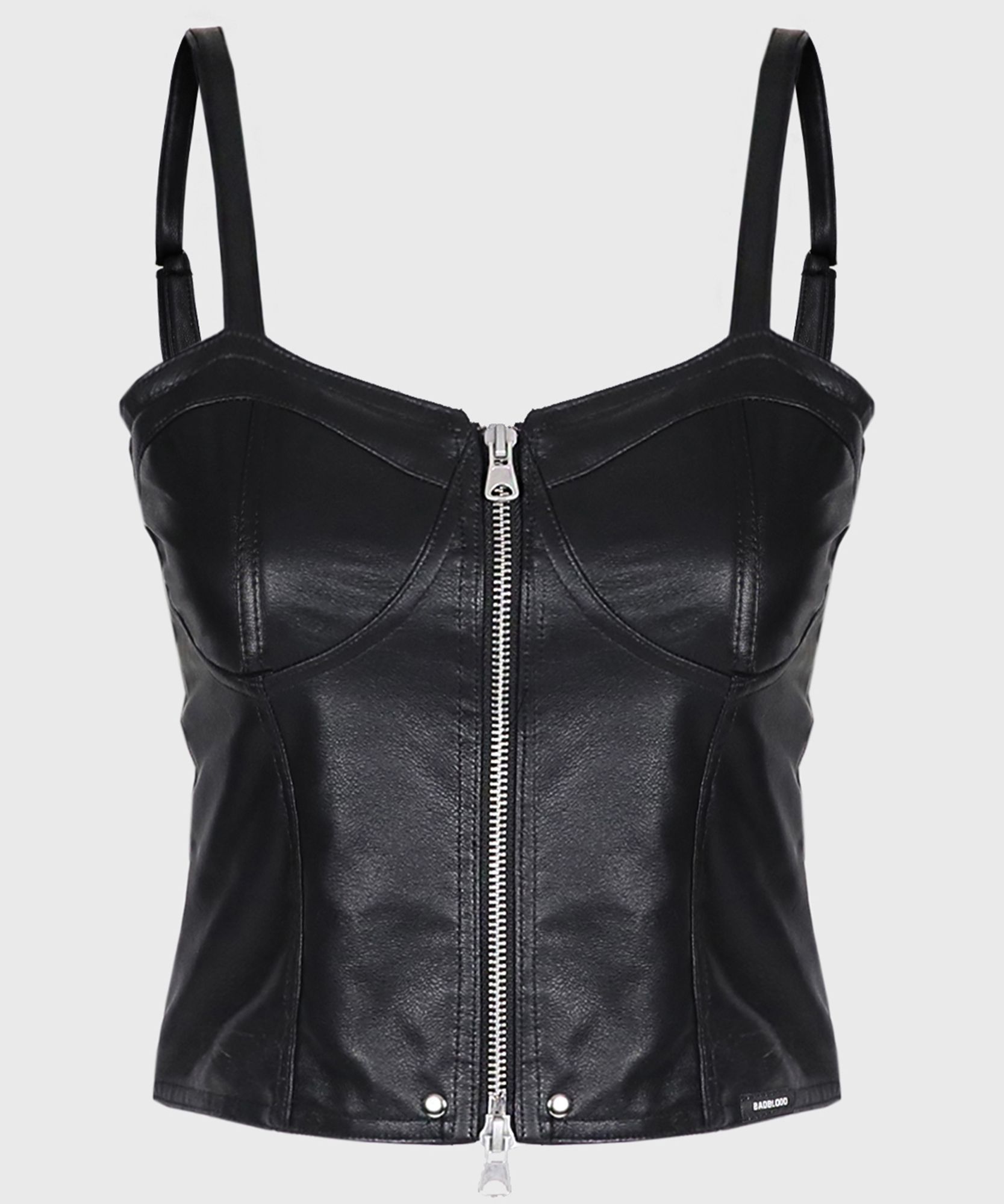 MUSINSA | BADBLOOD Zip Up Leather Tube Top - Black