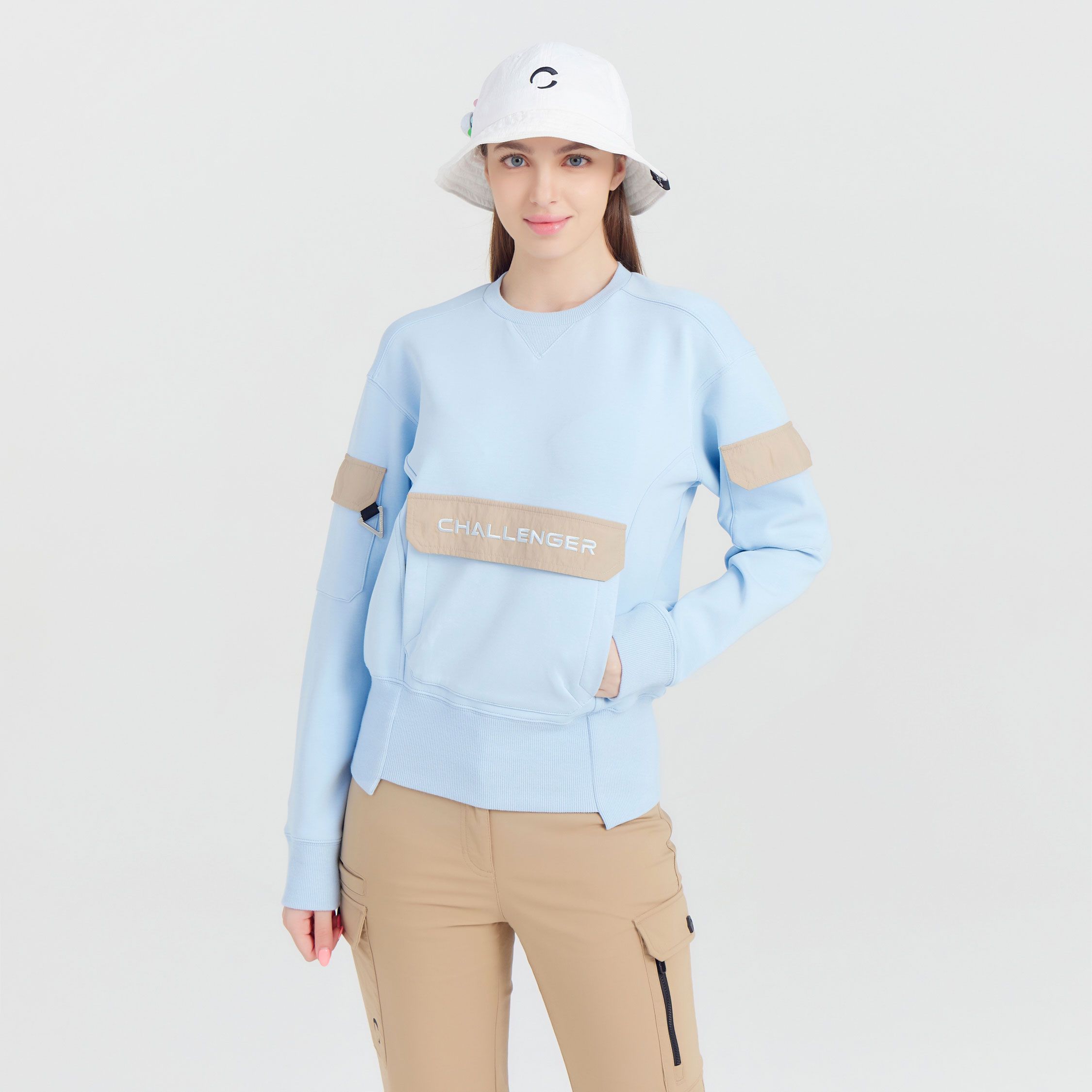 MUSINSA | CHALLENGER Women's Kangaroo Pocket Sweater Sky Blue