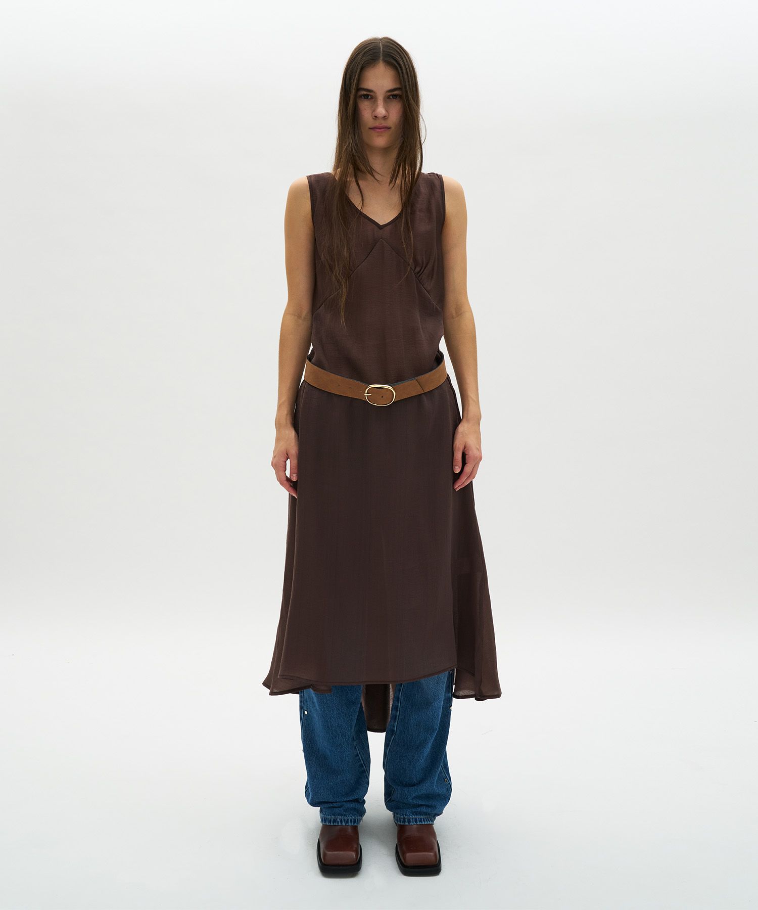 MUSINSA | PARTIMENTO WOMEN Dart sheer layered dress_brown