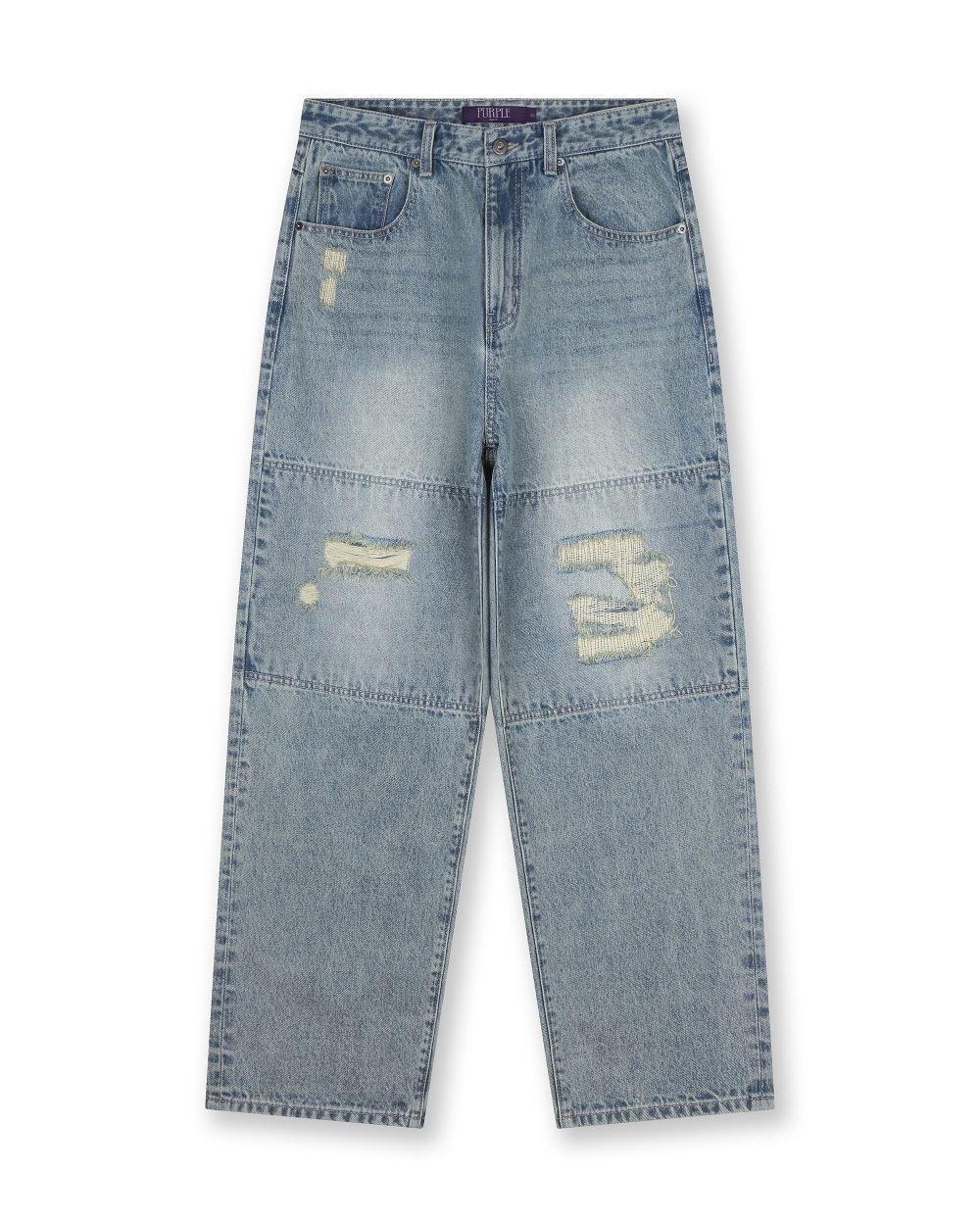 MUSINSA | BESLOW DISTRESSED DOUBLE KNEE JEANS VINTAGE BLUE