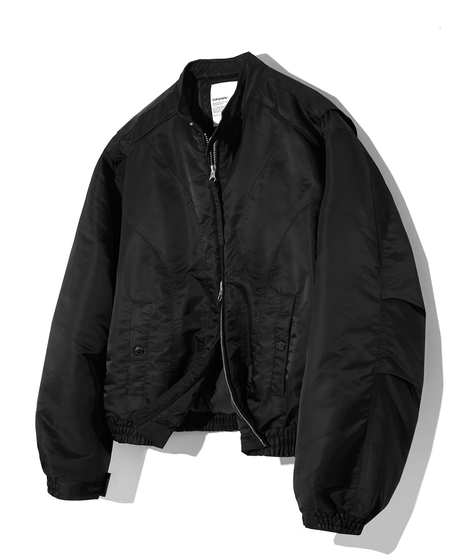 MUSINSA | Codegraphy Round Cut Biker Bomber Jacket_Black