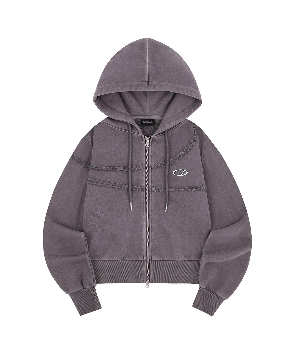 MUSINSA | ODDSTUDIO Pigment cut-off hooded zip-up - PURPLE