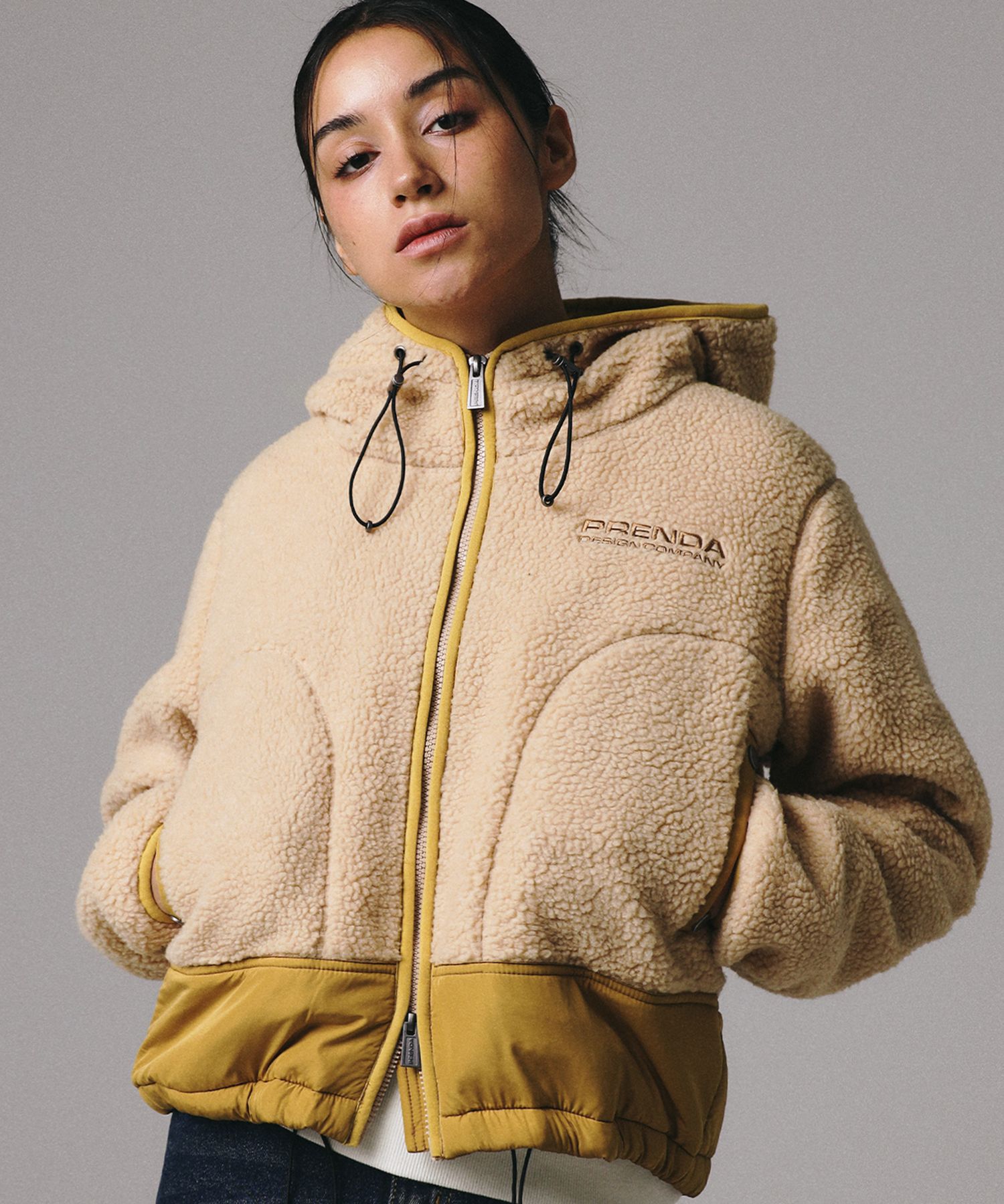MUSINSA | PRENDA SHERPA FLEECE HOODIE JACKET BEIGE