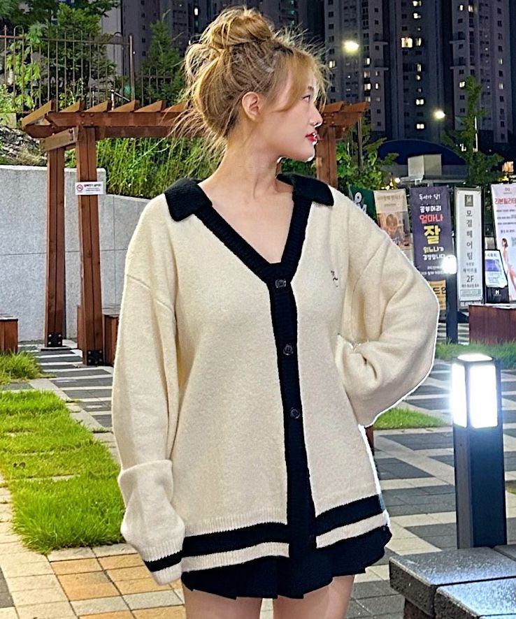 MUSINSA | PLACE STUDIO [Mellow X PLACE] Preppy Mix Cable Knit Collar Cardigan [Ivory]