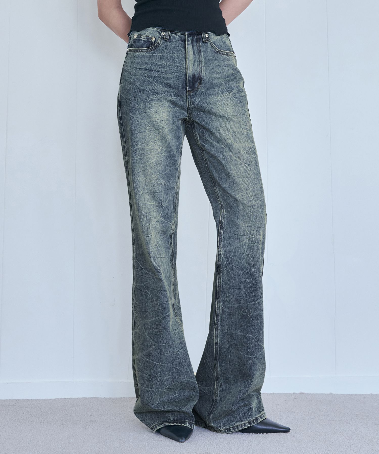 MUSINSA | OURDAYZ Crack washed bootcut denim [VINTAGE BLUE]