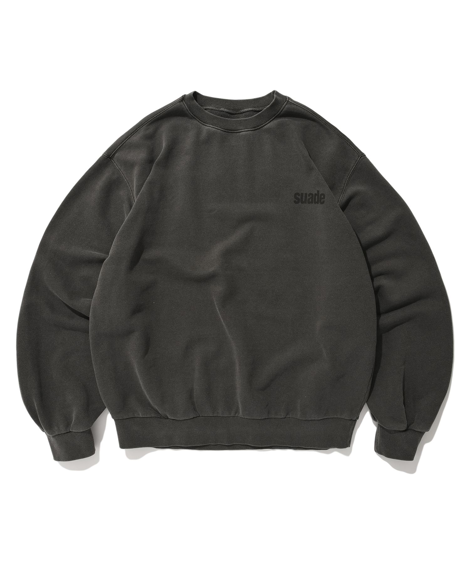 MUSINSA公式 | SUADE WASHED LOGO CREWNECK [PIGMENT BLACK]