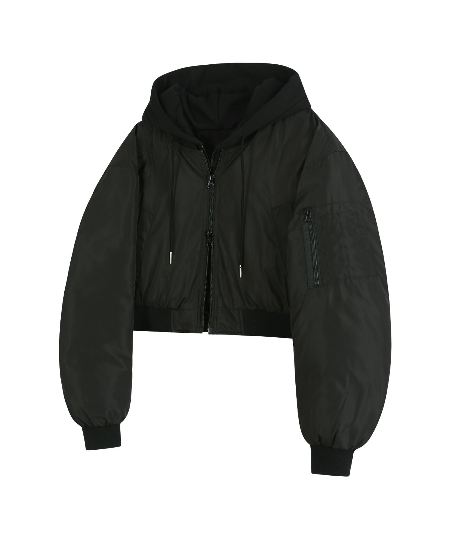 MUSINSA公式 | VIVABROWN 85-VIVA018 [2-way] Hood layered crop short padded black