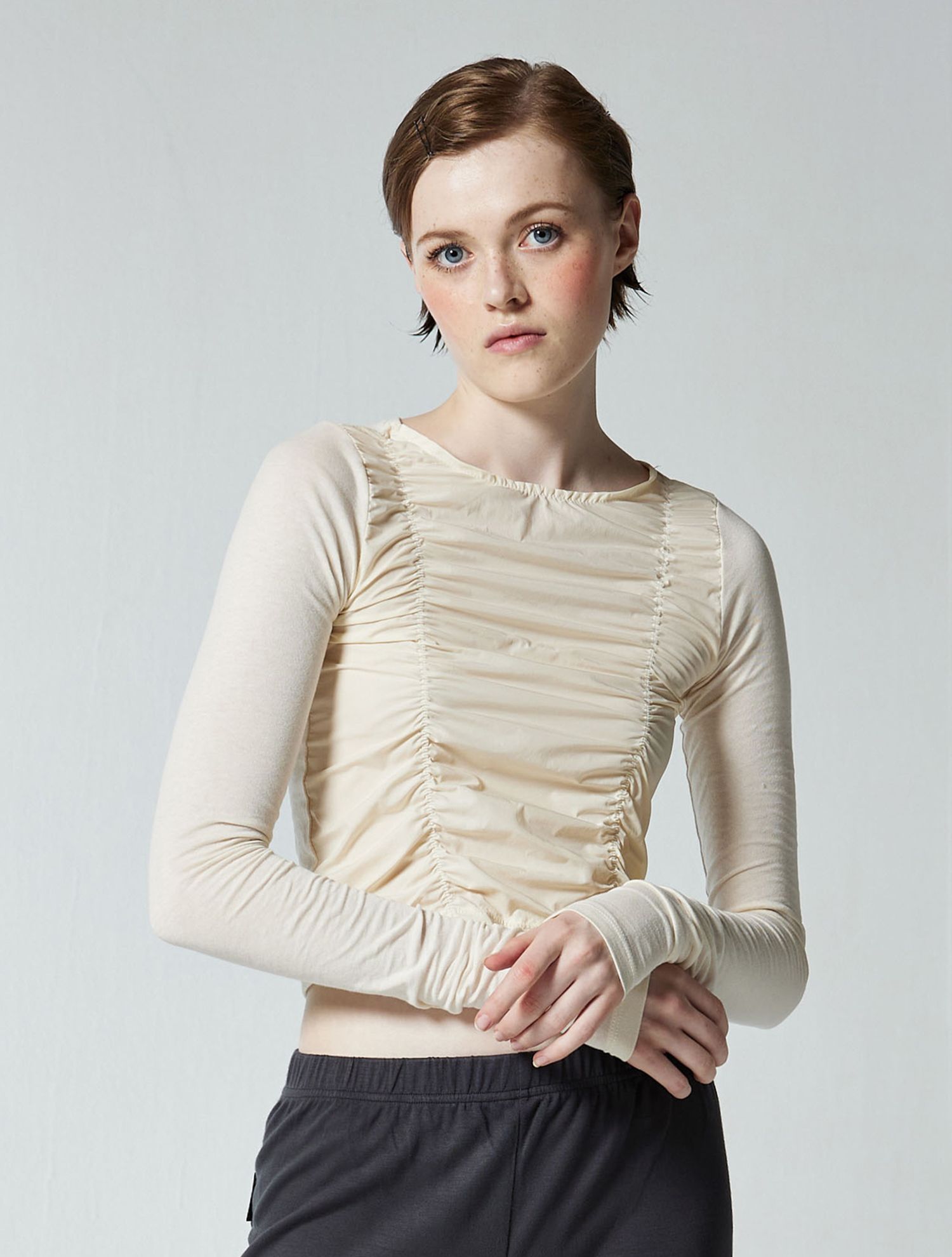 MUSINSA公式 | DEARSTALKER LINA MIX SHIRRING TEE - IVORY
