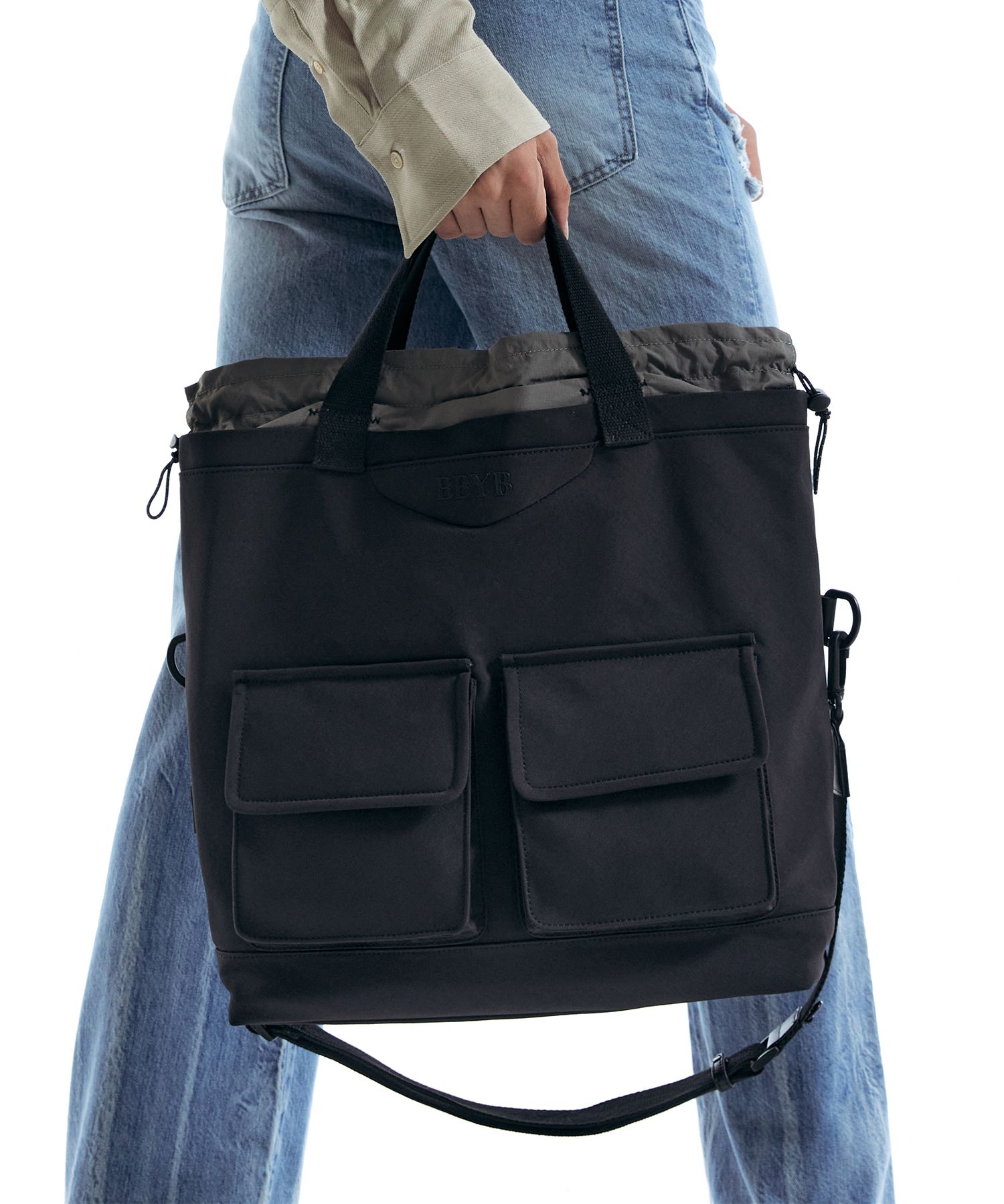 MUSINSA公式 | BBYB Crunch Folded Nylon Tote Bag (Black)