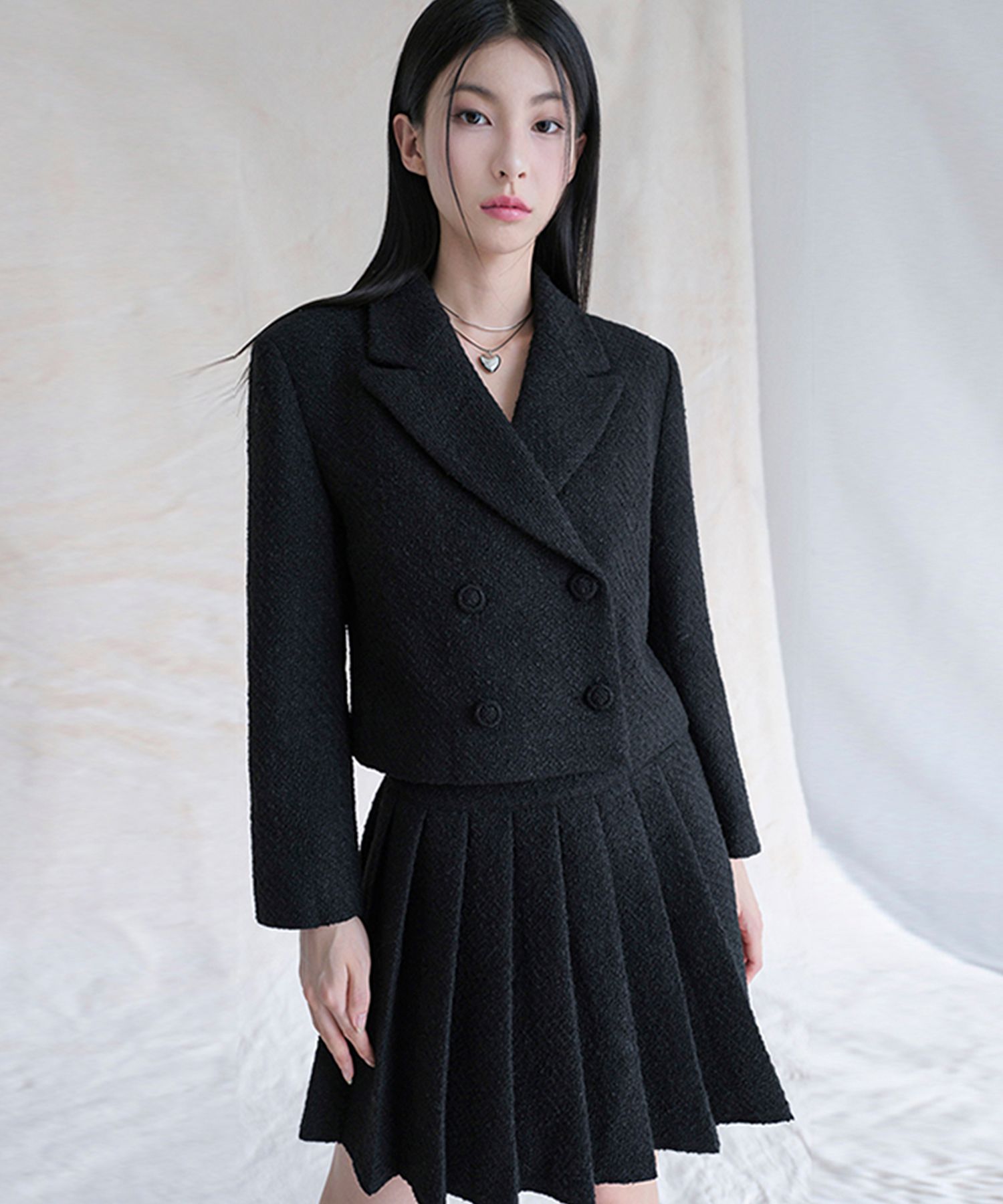 MUSINSA | AVANDRESS Daphne Tweed Double Button Crop Jacket BLACK