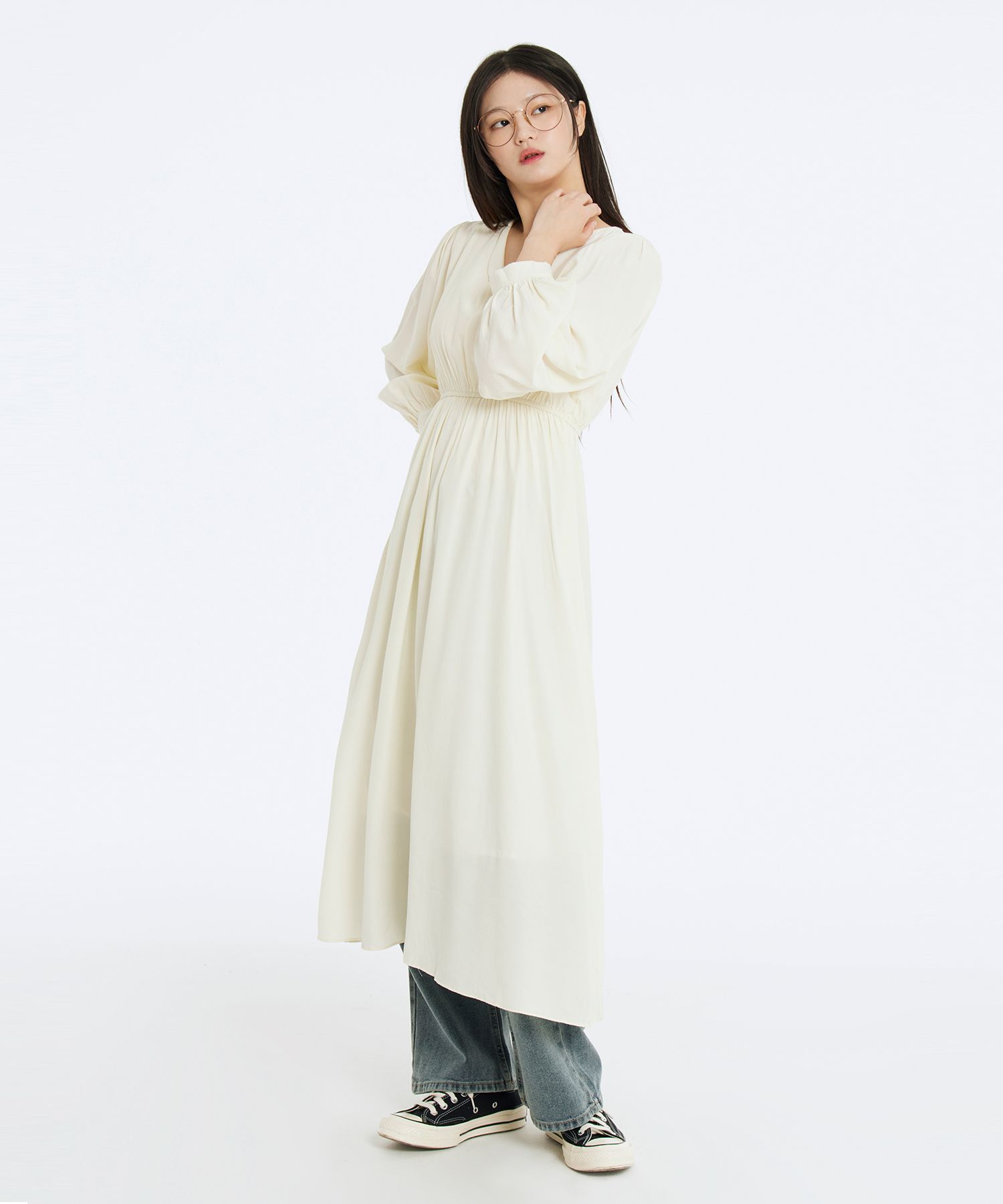 MUSINSA | ULKIN CANVAS Cornell collar banding long dress_(2 colors)