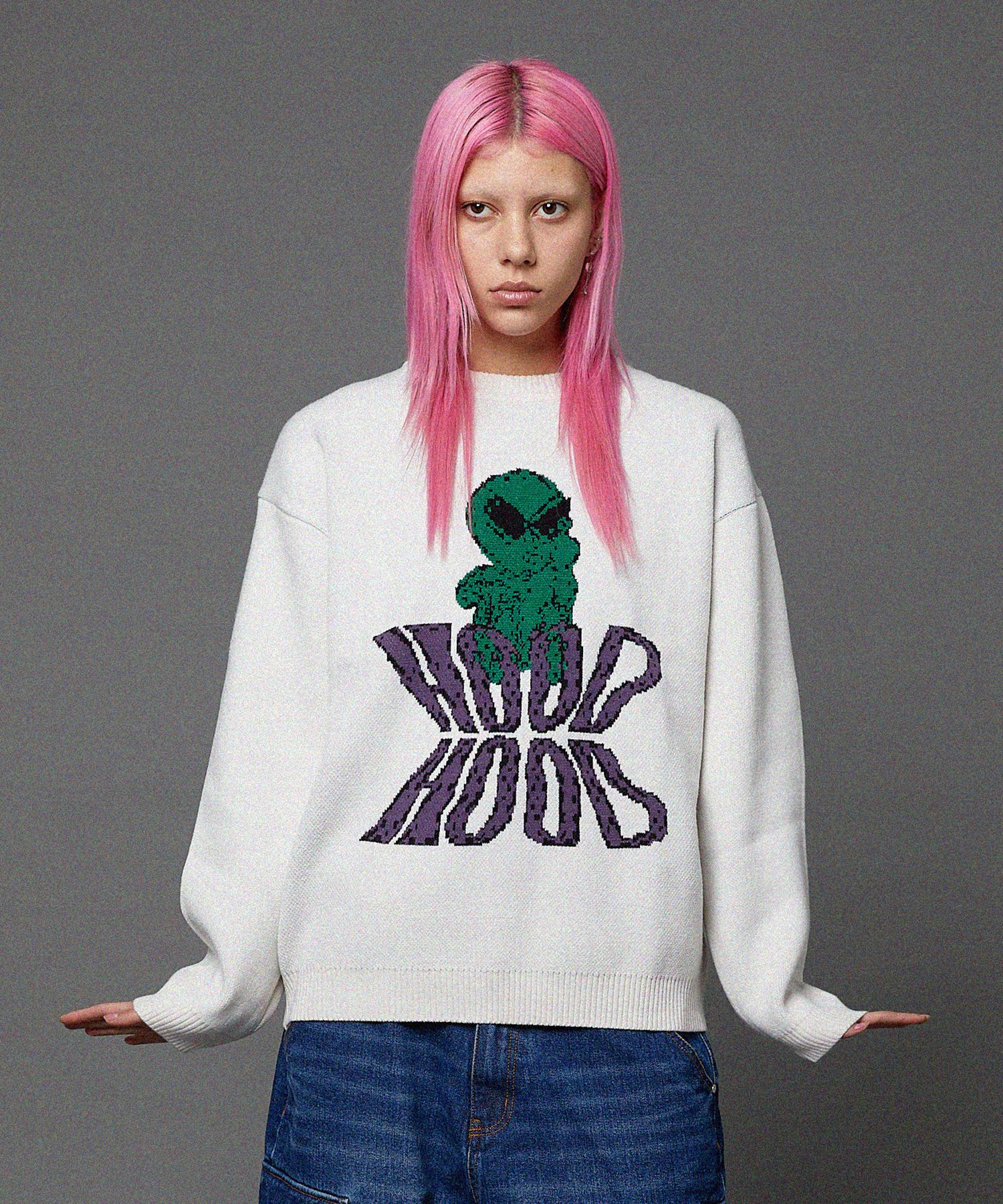 MUSINSA | HOODHOOD Alien graphic knit ivory
