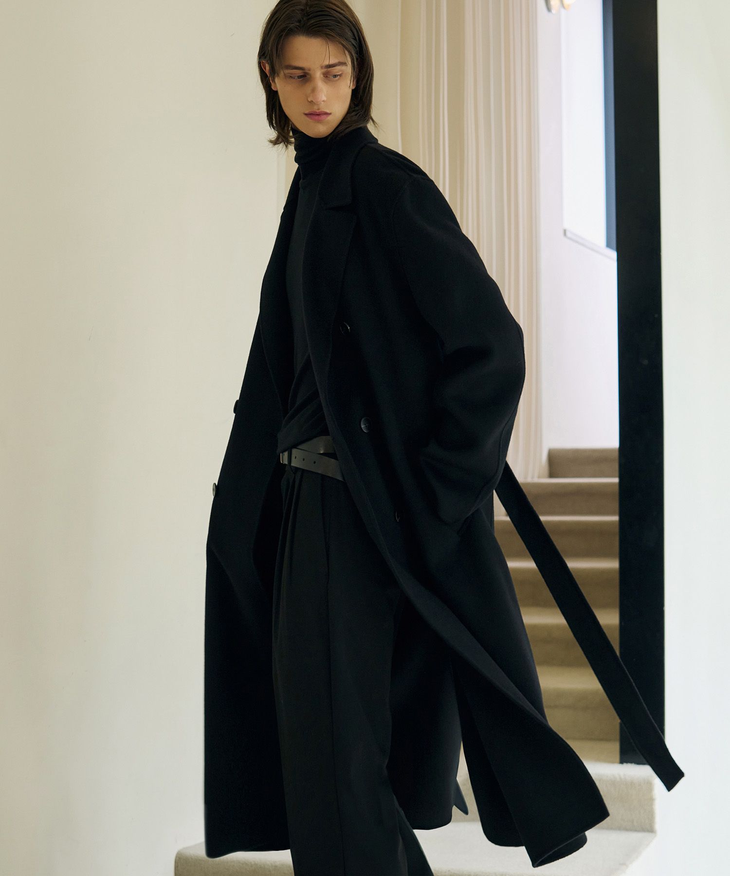 MUSINSA | DRAW FIT Handmade cashmere double robe coat [BLACK]