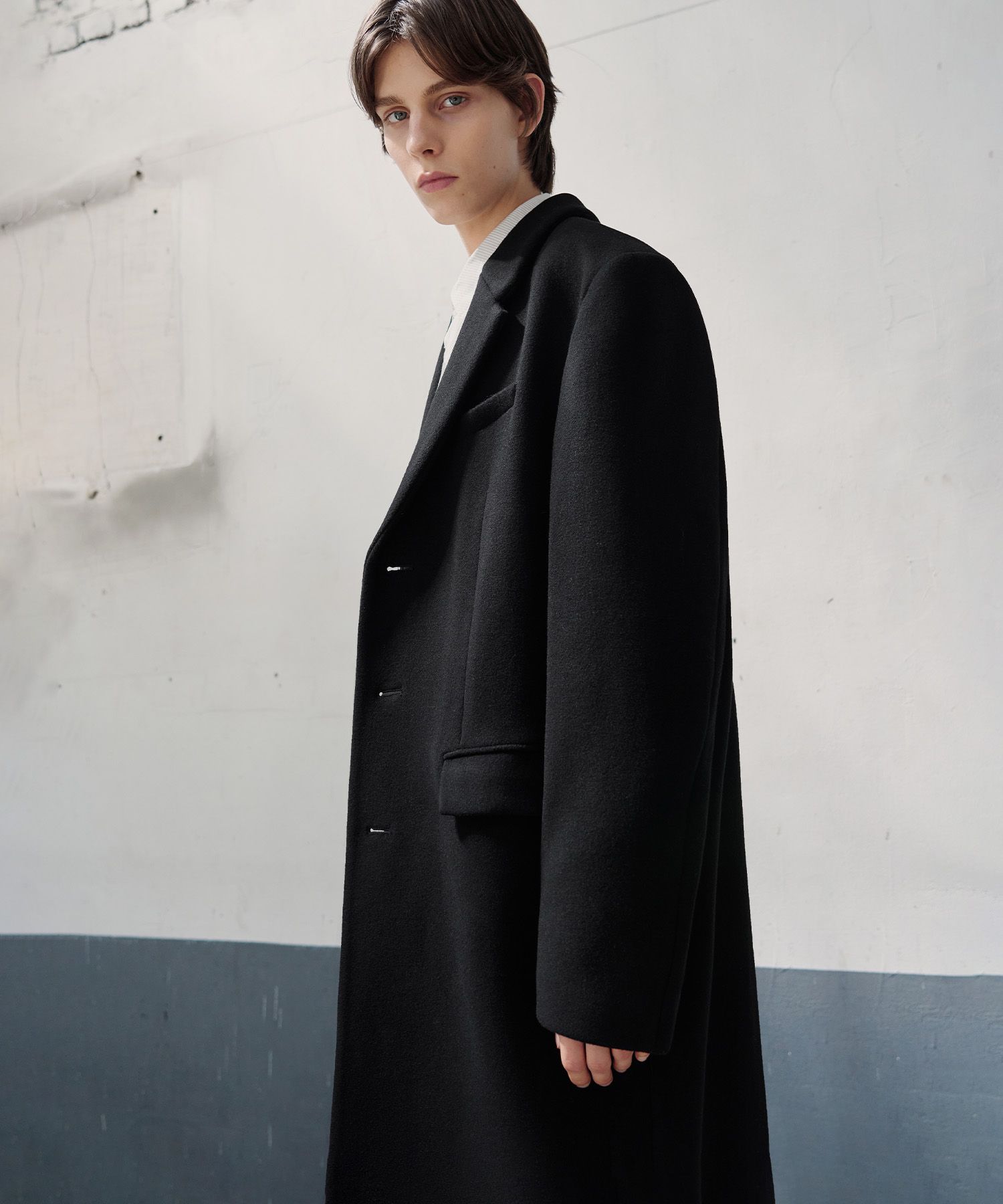 MUSINSA | DRAW FIT Premier Wool Single Chester Coat_BLACK