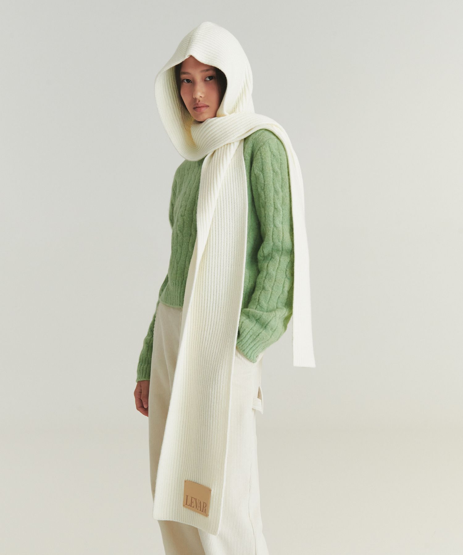 MUSINSA | LEVAR Wool-blend Knit Hoodie Muffler - Warm White