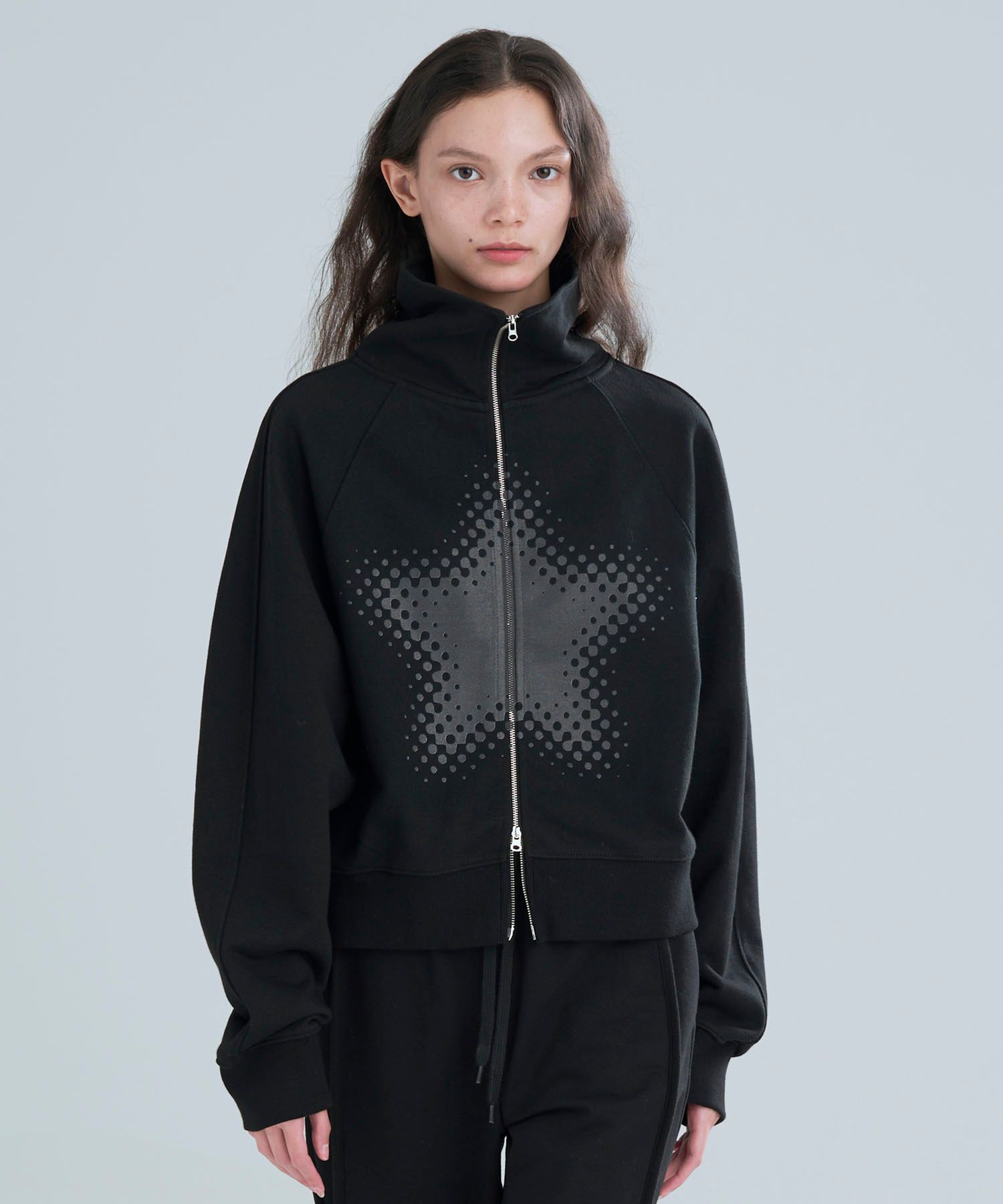 MUSINSA | SEONEED CLUB STAR ZIP-UP BLACK