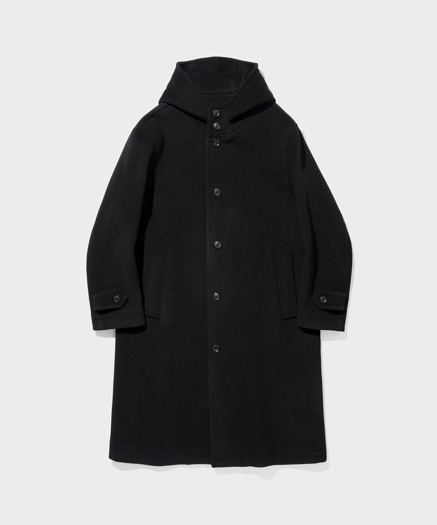 MUSINSA | SHIRTER PILE WOOL HOODED COAT (BLACK)