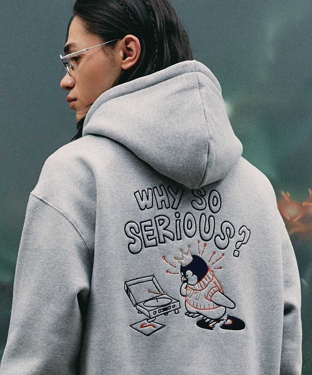 MUSINSA | GAKKAI UNIONS Serious penguin embroidered hoodie gray