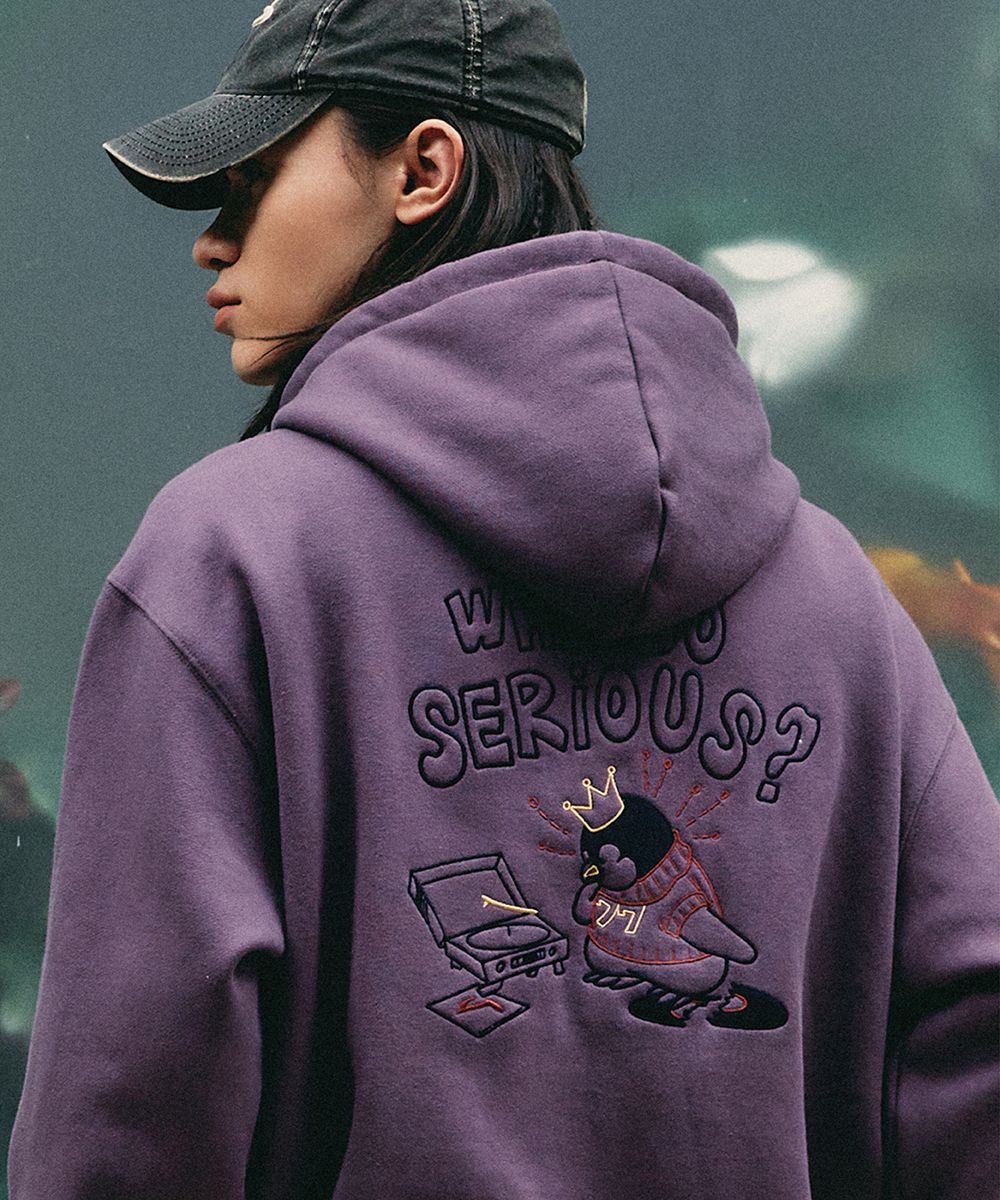MUSINSA | GAKKAI UNIONS Serious Penguin Embroidered Hoodie Purple