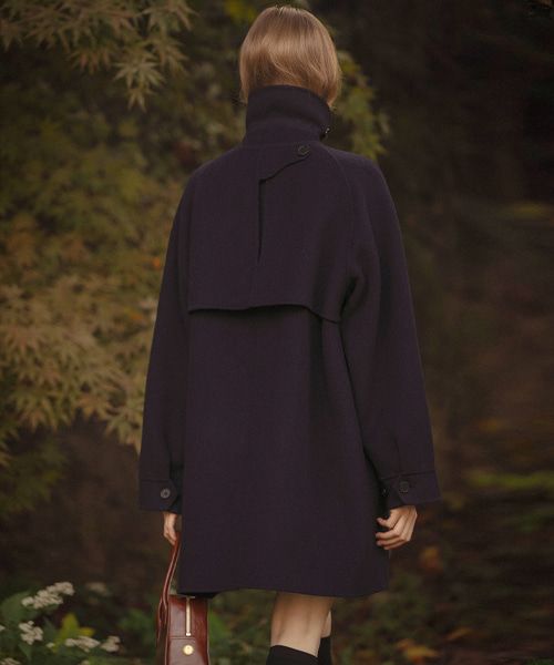MUSINSA | TILL I DIE Minimal cape strap collar wool coat_Navy