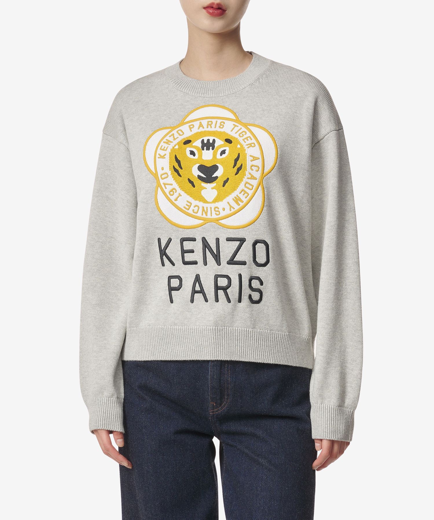 MUSINSA | KENZO Tiger Academy Logo Knitwear - Pale Gray / FD62PU4263BB93