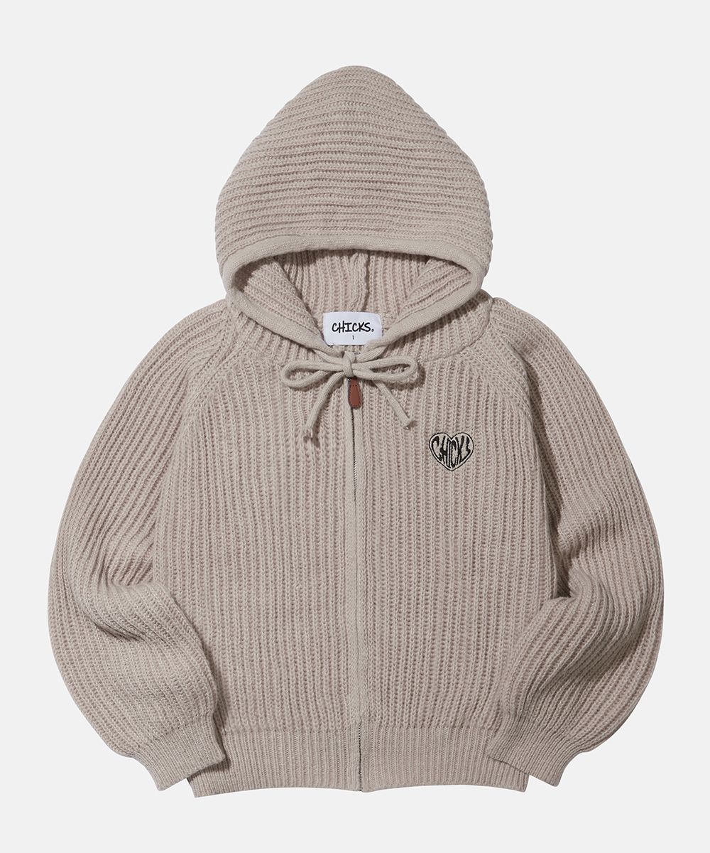 MUSINSA | CHICKS HOFE Knit Hood Hooded Zip-up Tee Jeans Beige