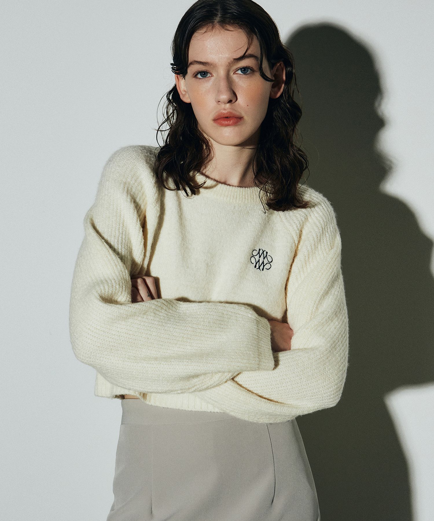 MUSINSA公式 | NICK&NICOLE NICOLE SOFT RAGLAN CROP KNIT_CREAM