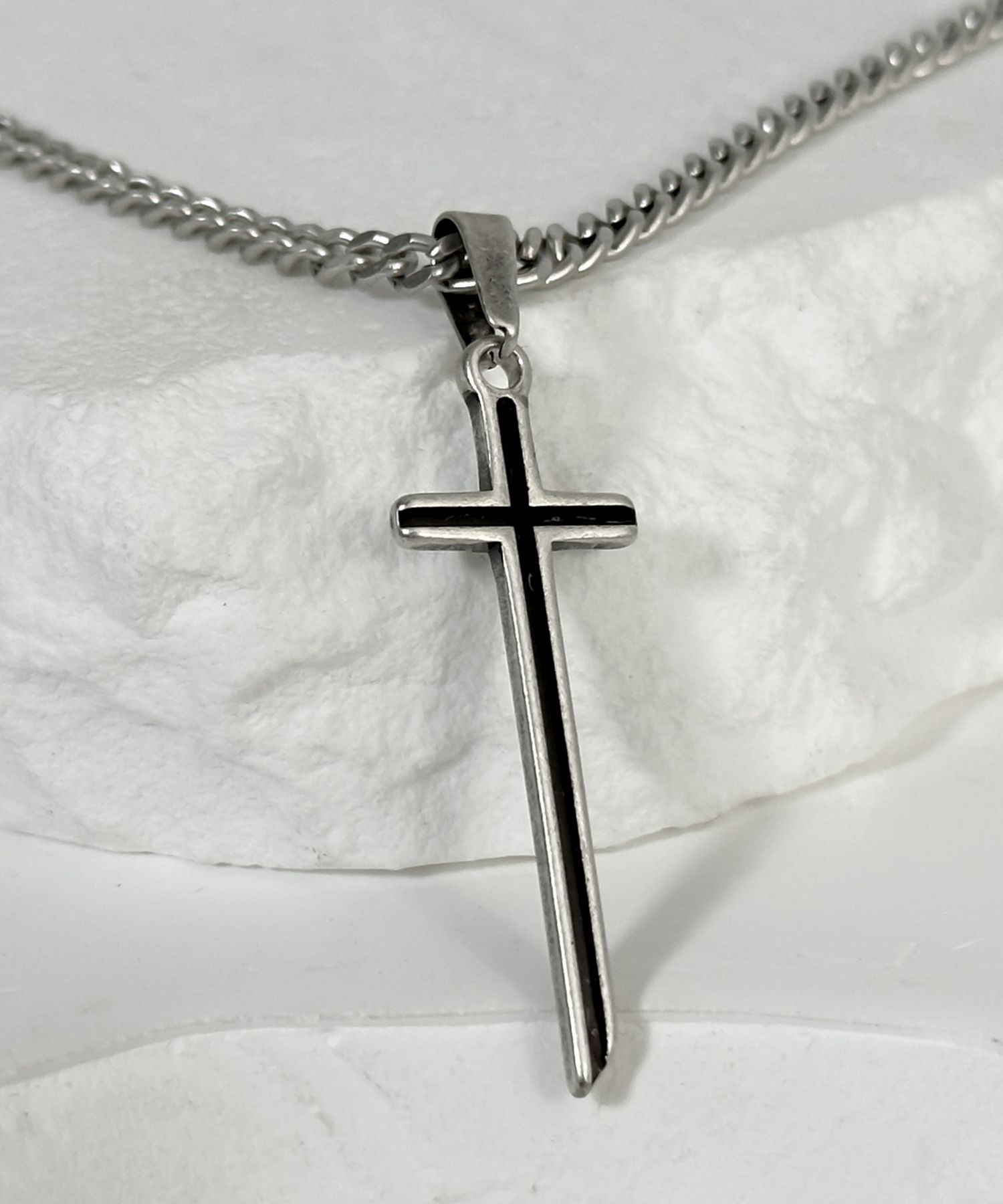 MUSINSA | BLESSED BULLET Classic Chain Cross Necklace-Vintage Silver
