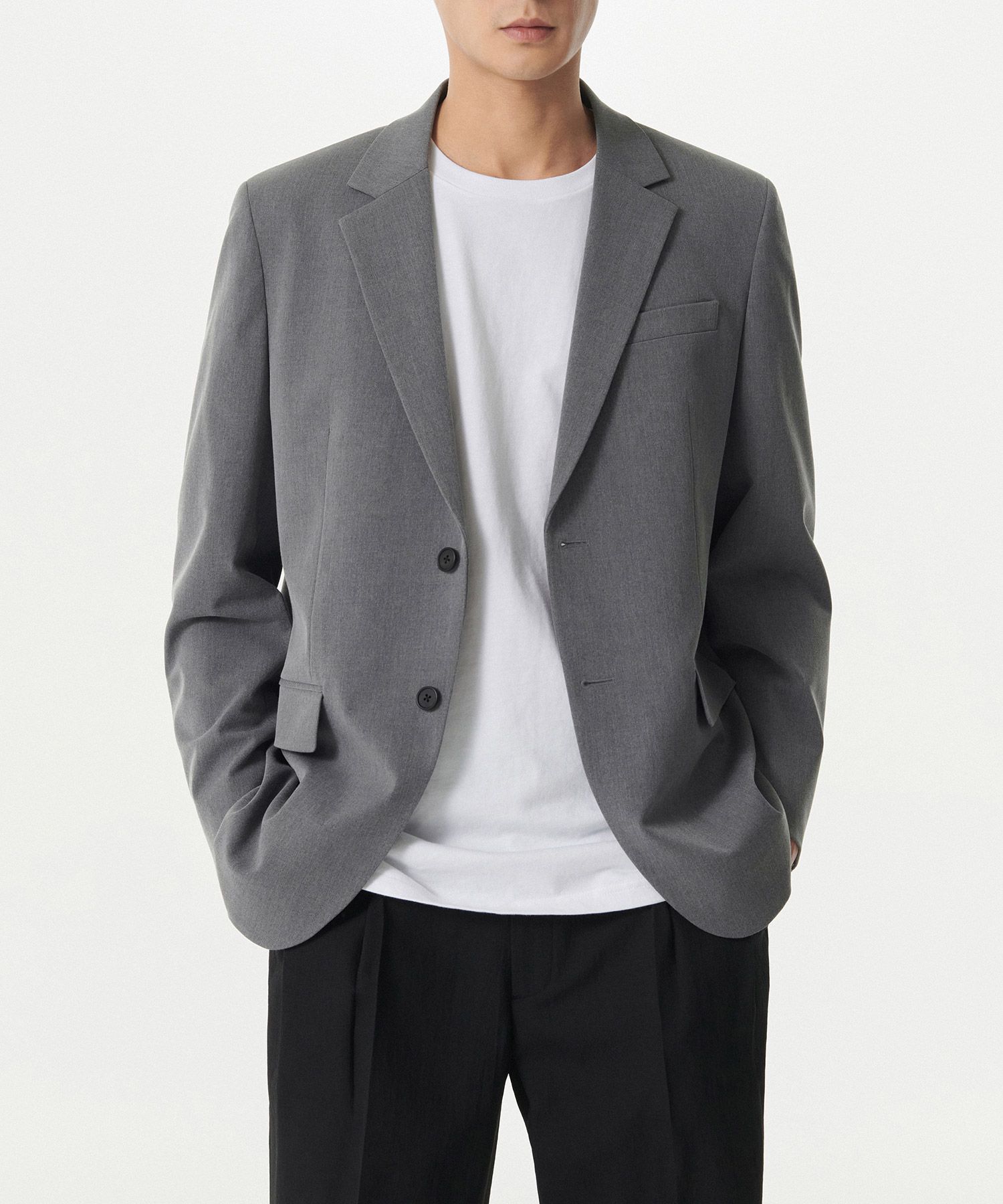 MUSINSA | MUSINSA STANDARD Relaxed Basic Blazer [Melange Grey]