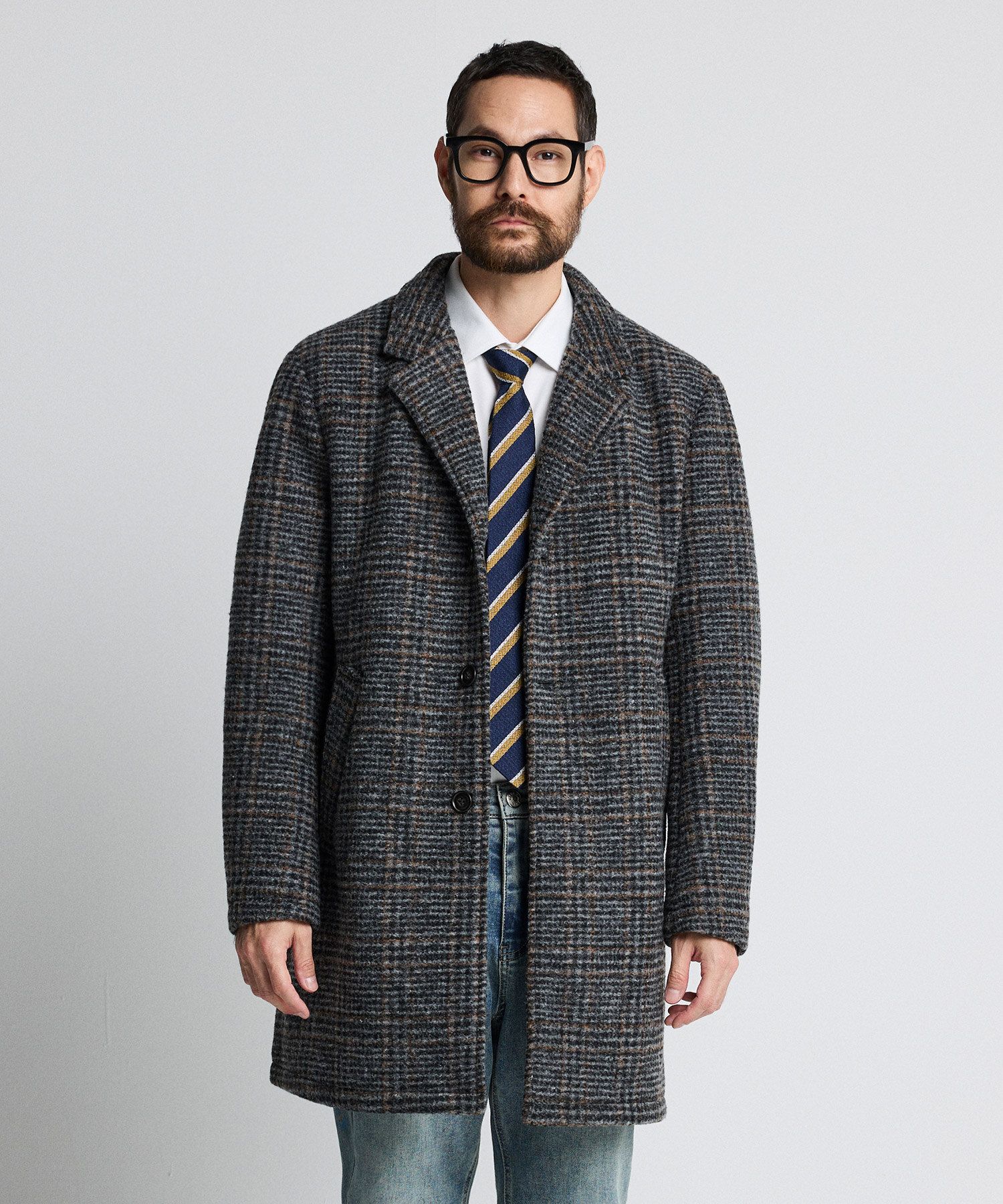 MUSINSA | STCO Gray panel wool jersey check coat