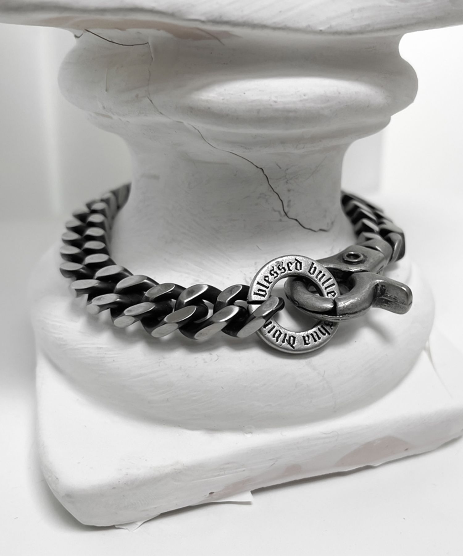 MUSINSA | BLESSED BULLET 8mm black line chain bracelet-black silver