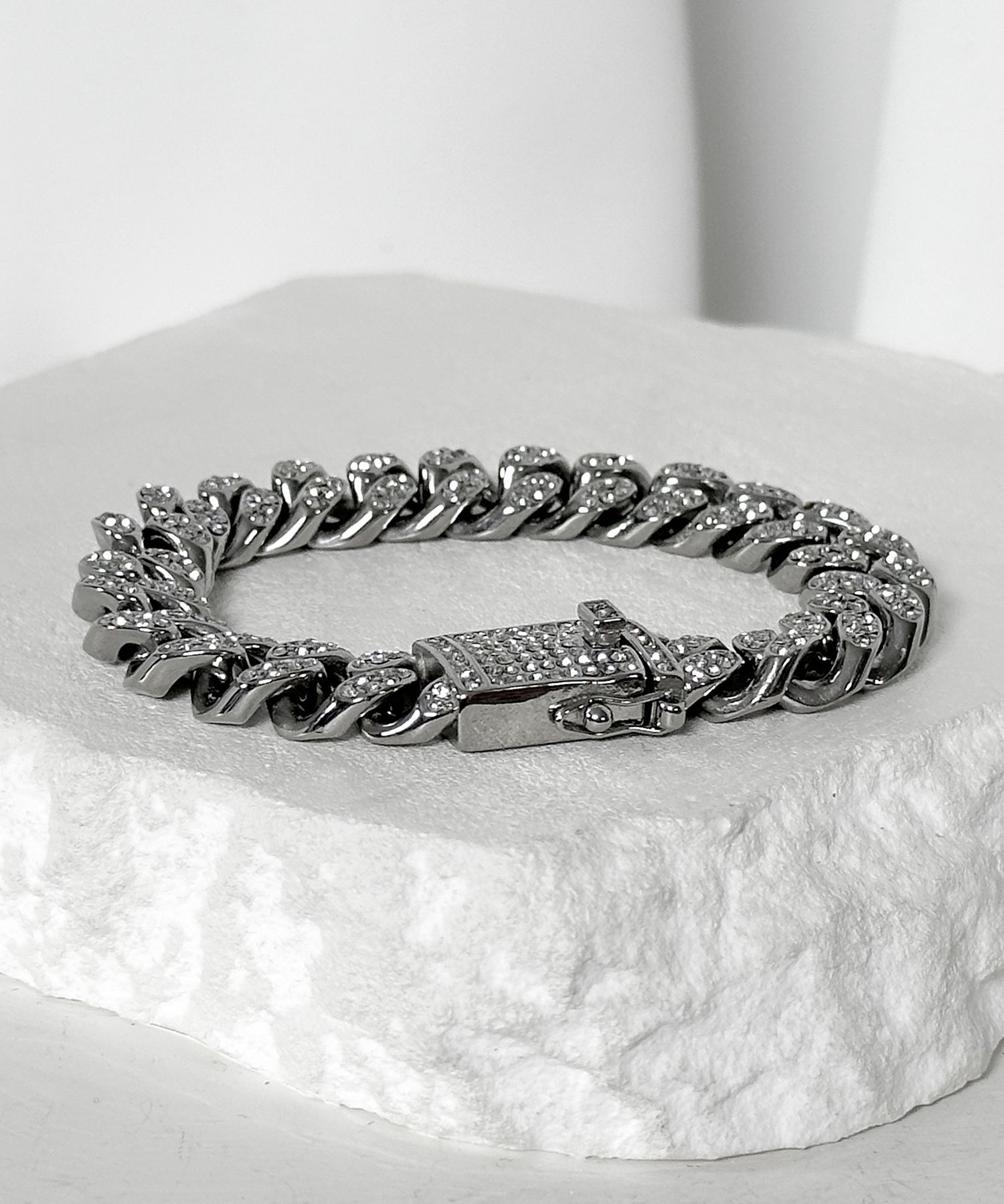 MUSINSA | BLESSED BULLET Iceline Cuban Link Chain Bracelet-ss Ice Silver