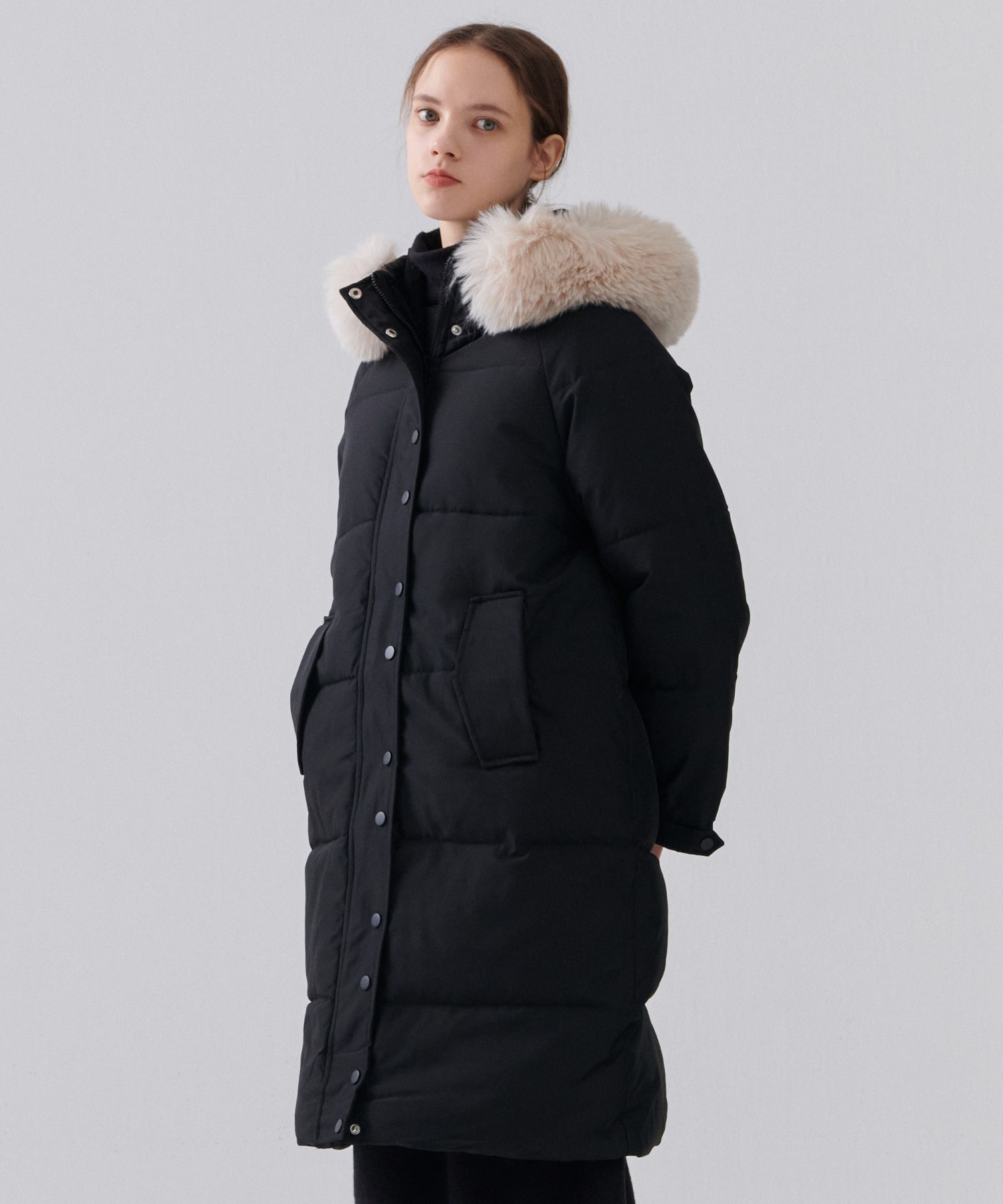 MUSINSA | CAMINO 23 FW Ecofur Long Padding (Black)