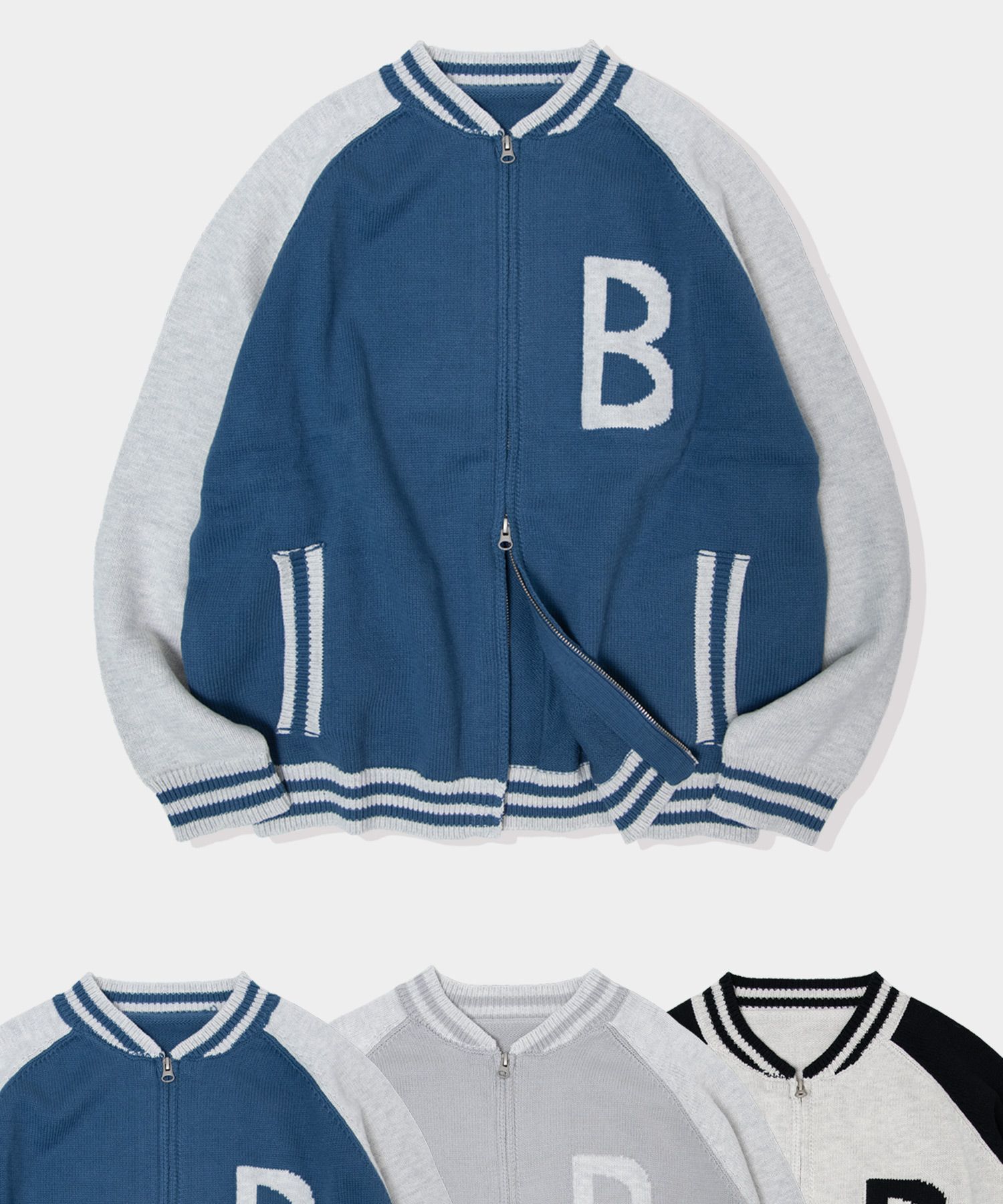 MUSINSA | BLACK MOMENT Round soft line baseball knit zip-up cardigan