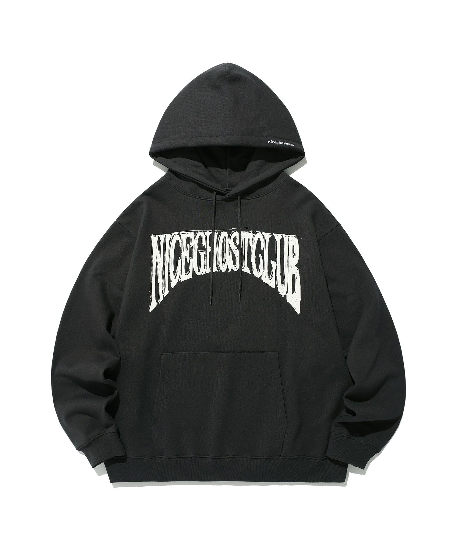 MUSINSA | NICE GHOST CLUB BRUSH LOGO HOODIE_CHARCOAL(NG2ESUM403A)