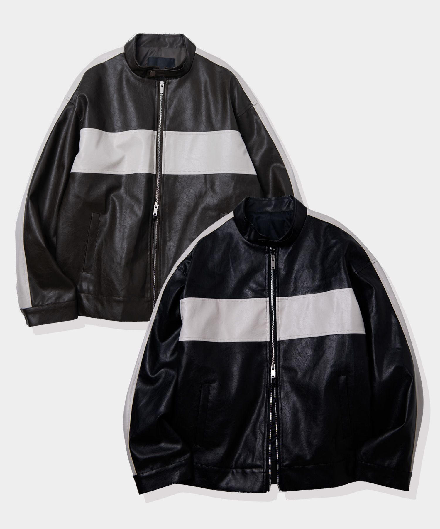 MUSINSA公式 | BLACK MOMENT Vegan leather raglan line bike racing jacket jumper
