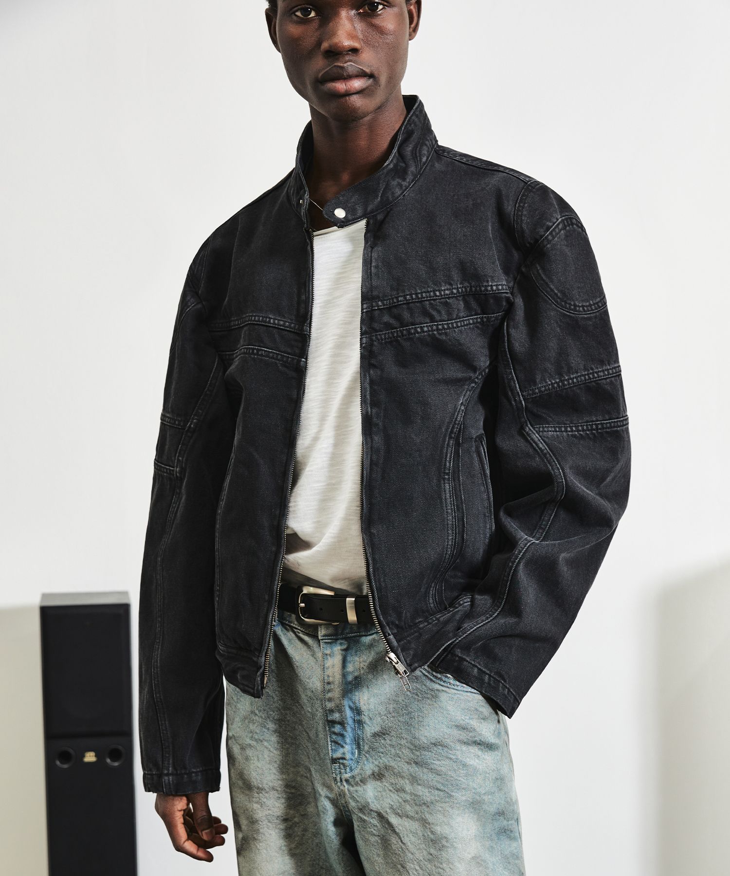 MUSINSA | LMOOD Ash Denim Biker Jacket Vintage Black