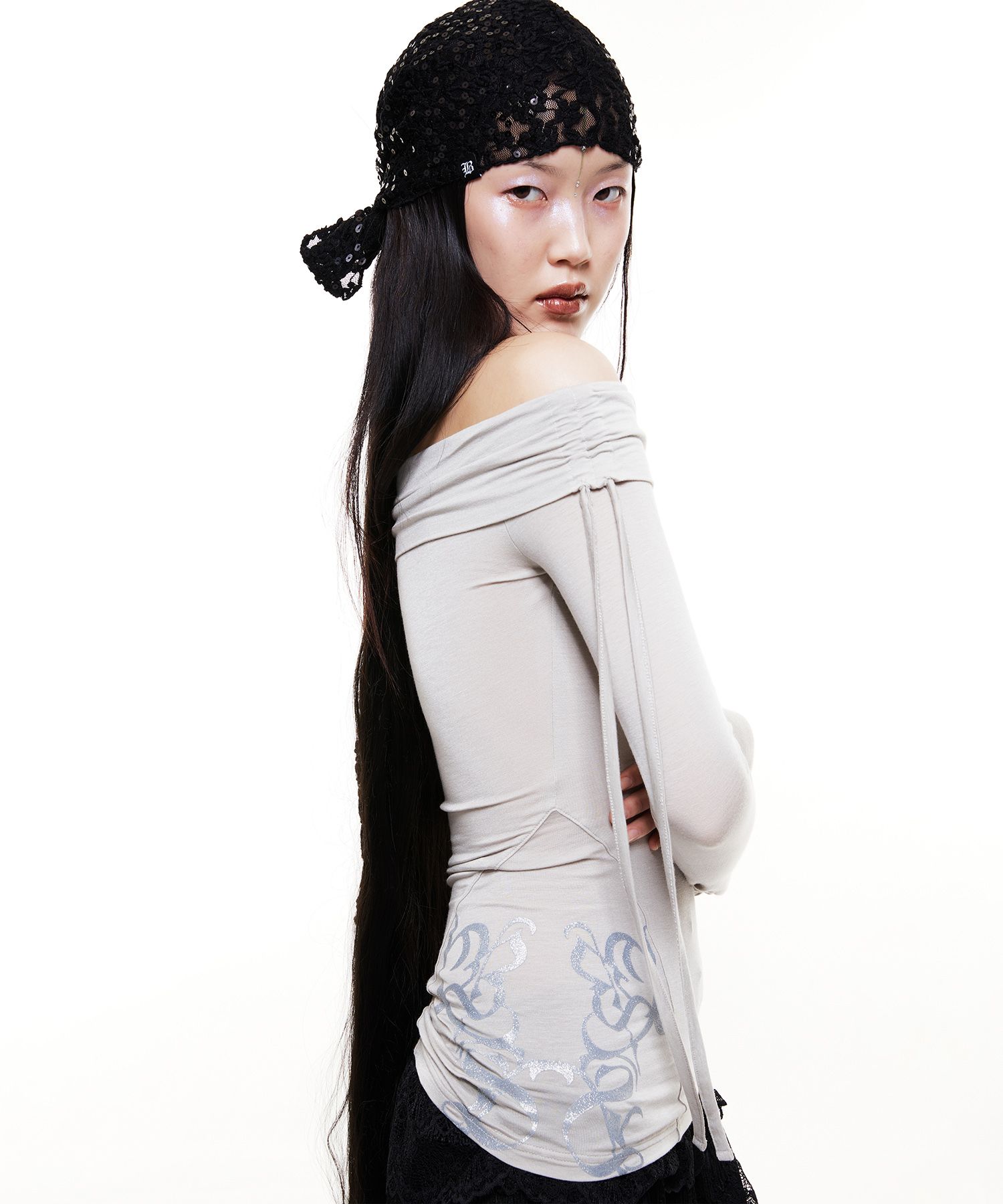 MUSINSA | BADEE Lace Sequin Durag Black