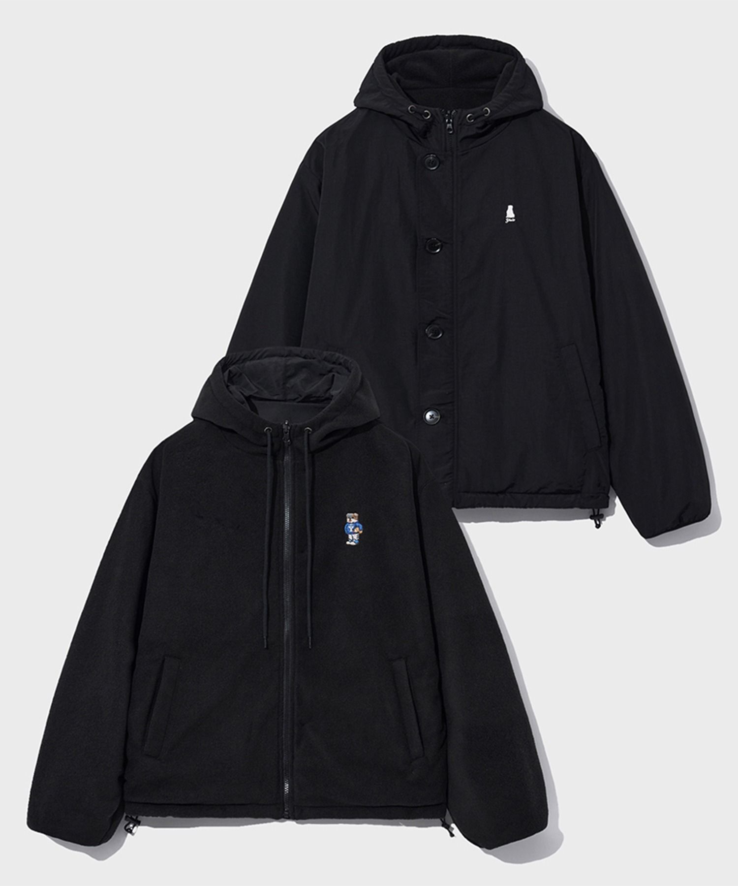 MUSINSA | YALE REVERSIBLE NYLON FLEECE 2WAY HOODIE JACKET BLACK
