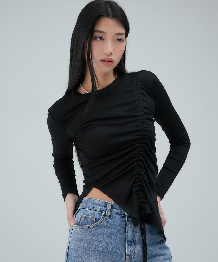 MUSINSA | ACOVER Front top string long sleeve t-shirt black
