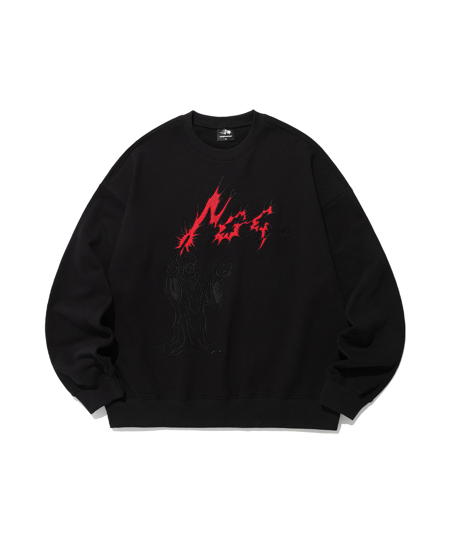 MUSINSA | NICE GHOST CLUB SATINE APPLIQUE SWEATSHIRTS_BLACK(NG2ESUM447A)
