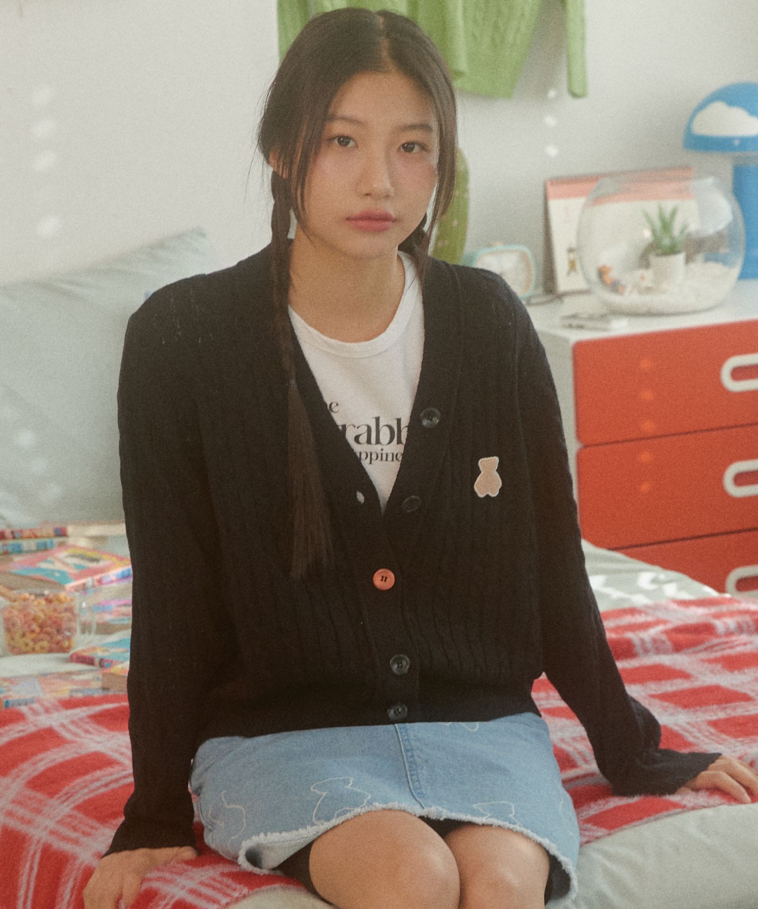 MUSINSA公式 | AQO STUDIO SPACE Ako Bear Cable Cardigan Black