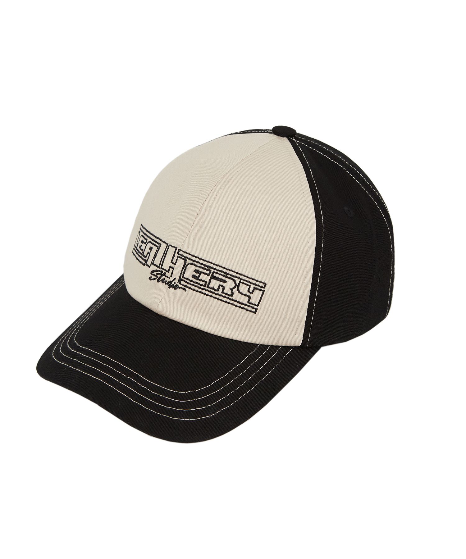 MUSINSA公式 | LEATHERY Stitched color combination ball cap [BLACK/SAND]